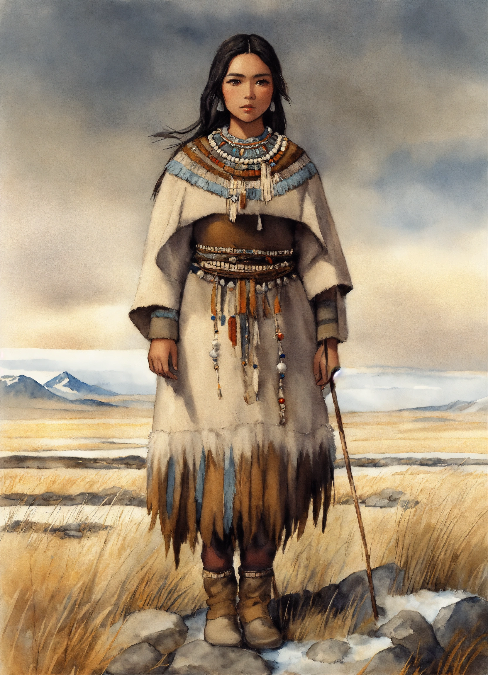 Lexica - Full body Illustration of an inuit woman, young, 18 years old ...