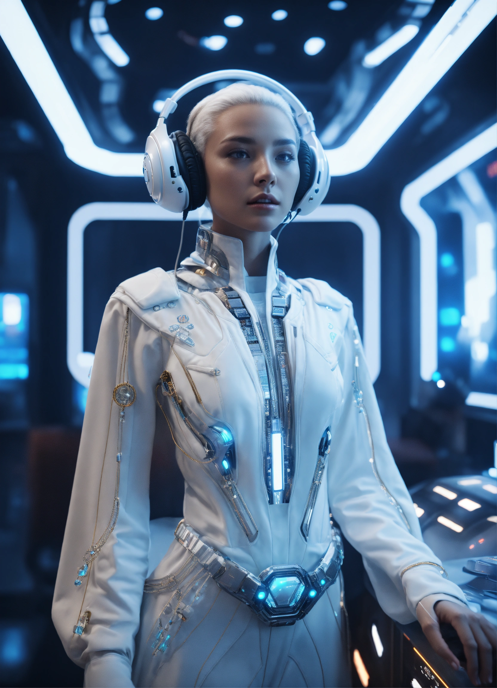 Lexica - Zoom out from a white humanoid, wearing a fancy space robe ...