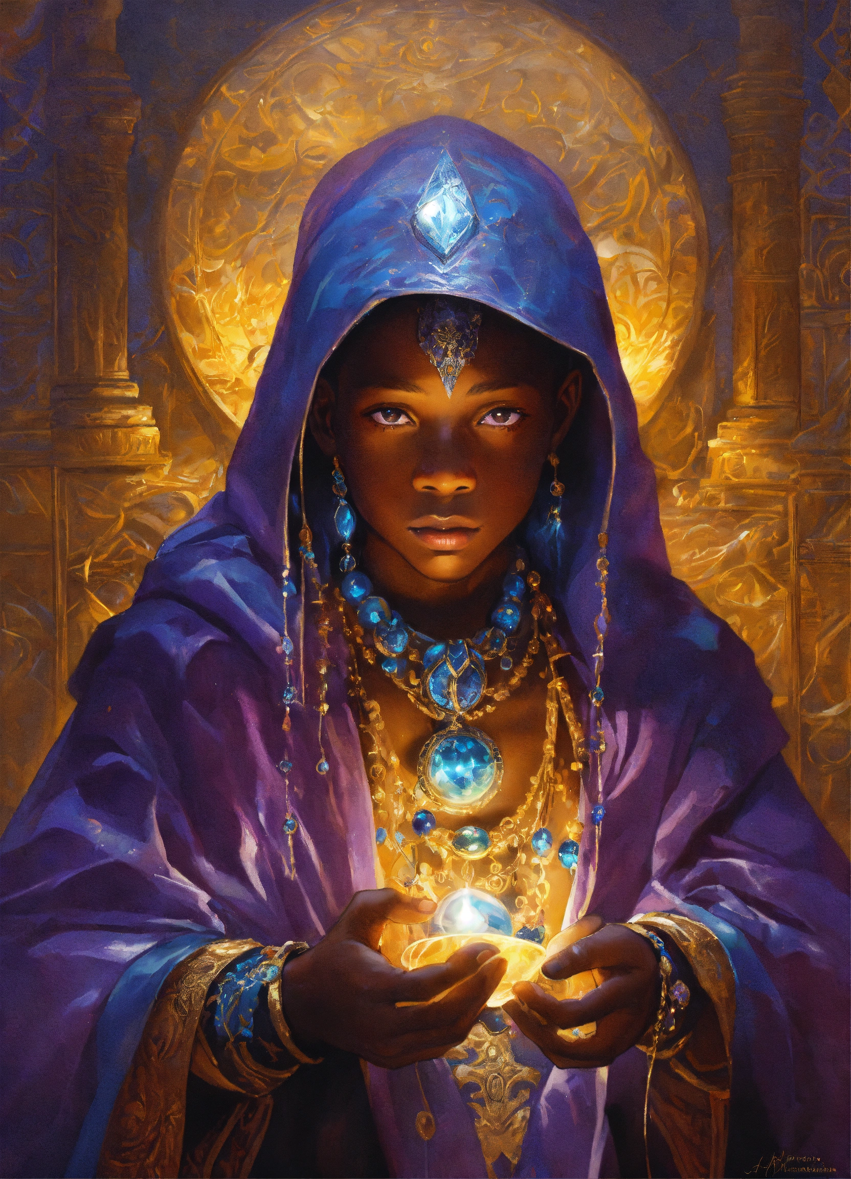 Lexica - Glowing blue-skinned African little boy, performing an ...