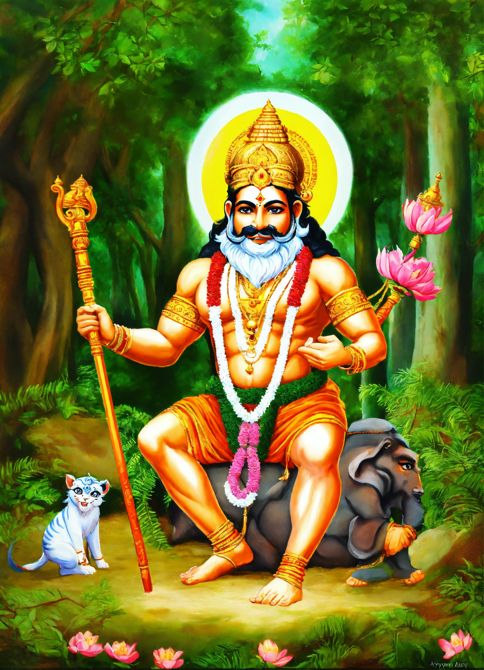 Lexica - Hindu god lord ayyappa swamy met hindu god hanuman in forest