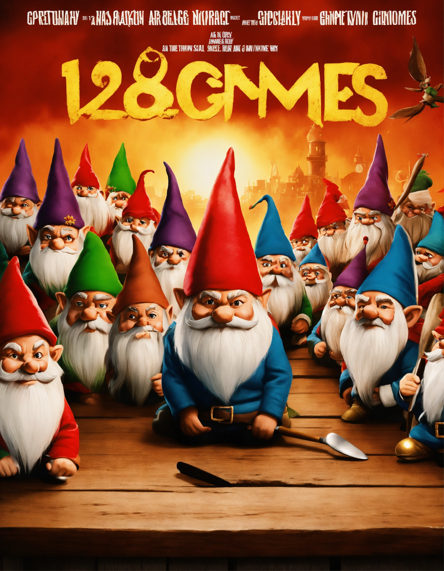 Lexica - A film poster for 12 Angry Gnomes, but all the gnomes have been replaced with Gnomes ...
