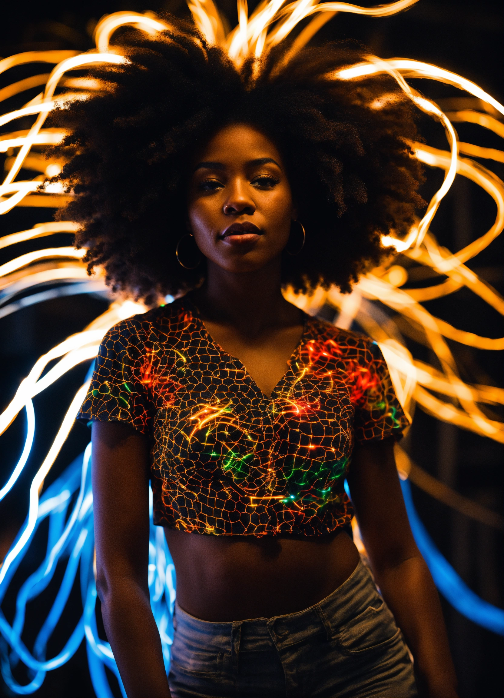 Lexica - Light painting of black woman with afro, full body and afro ...