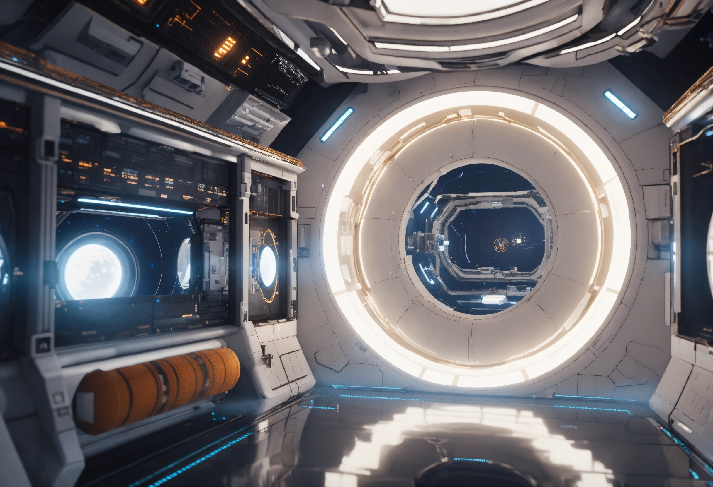 Lexica - Zoom out on a huge modern style white commercial space station ...