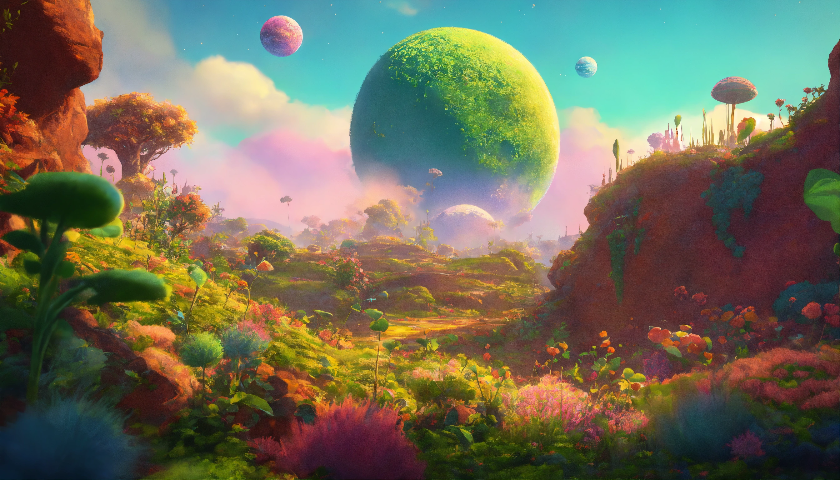 Lexica - A planet with furry plants, pixar art style