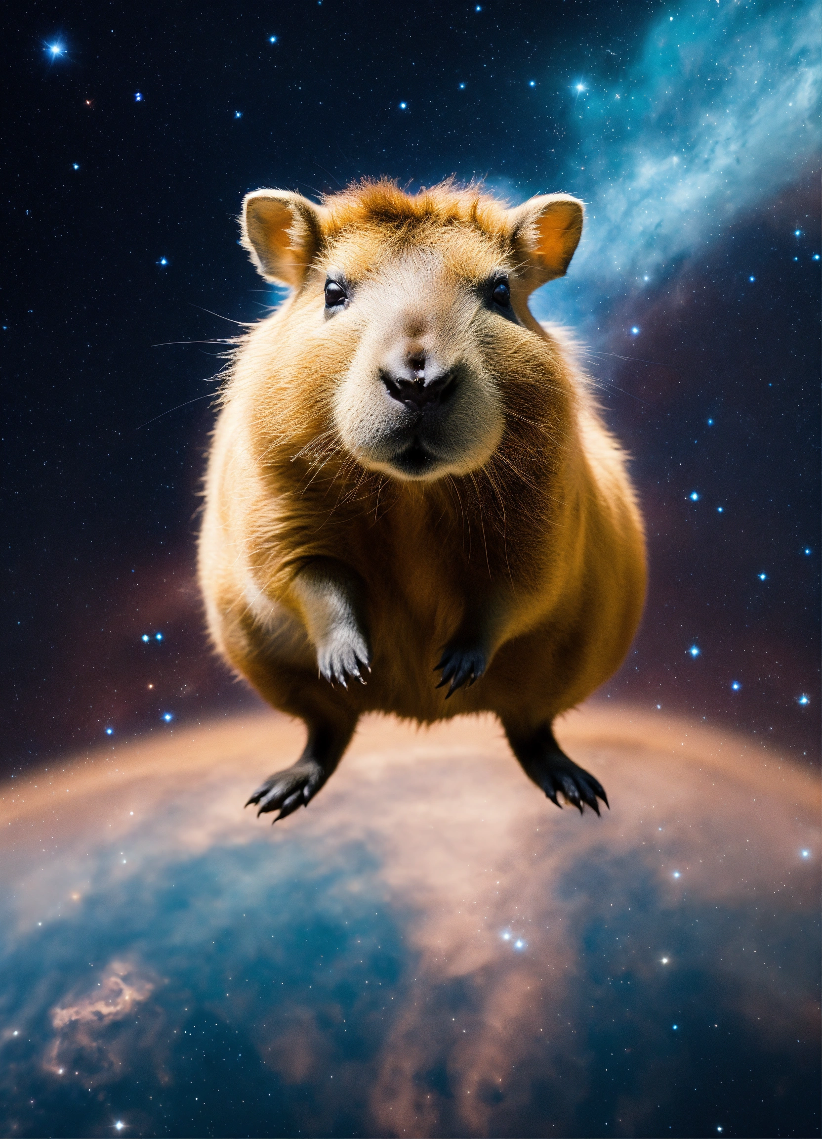 Lexica - A cute baby capybara, floating in space