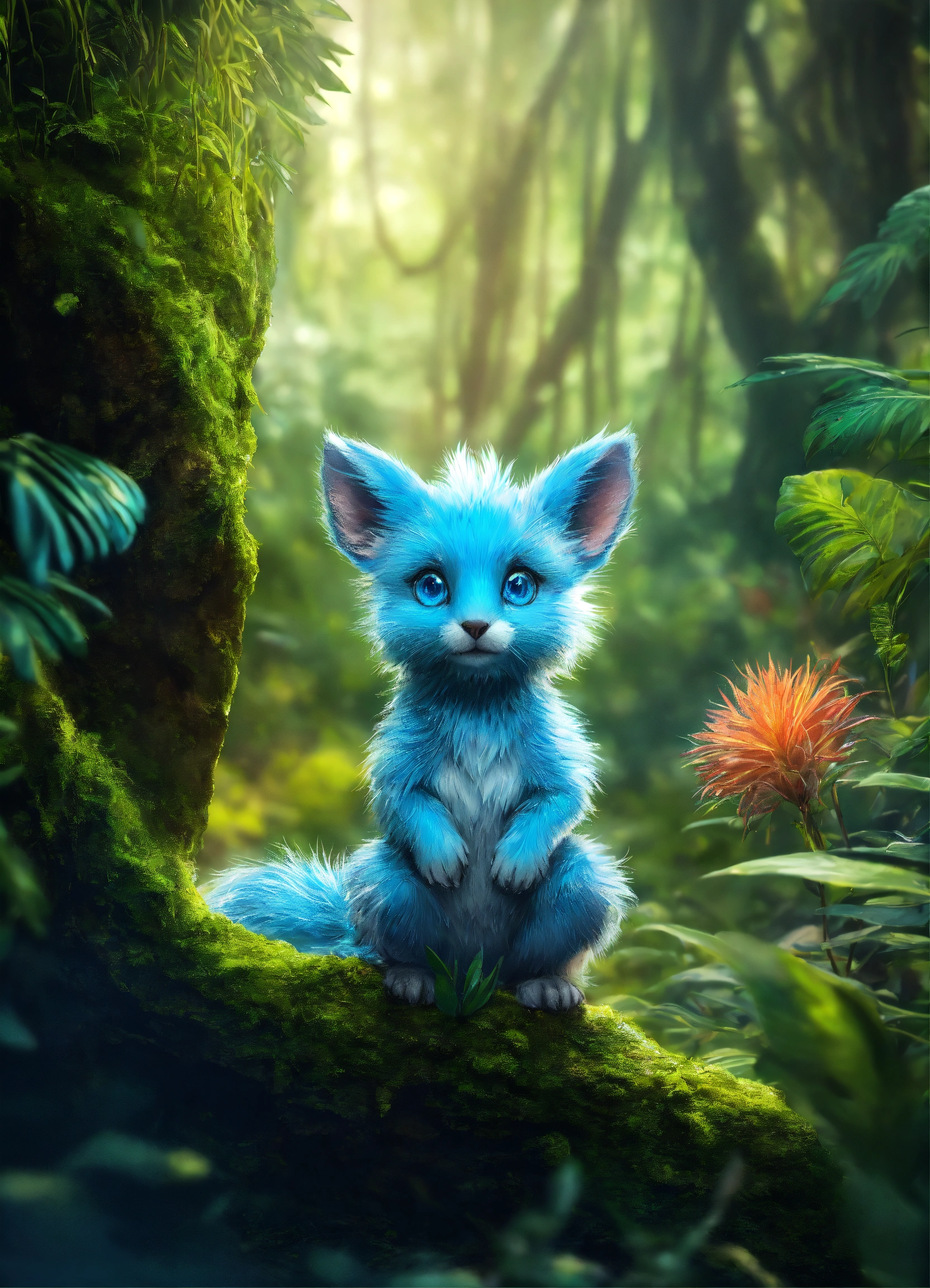 Lexica - Beautiful little furry creature full body with blue eyes in a ...