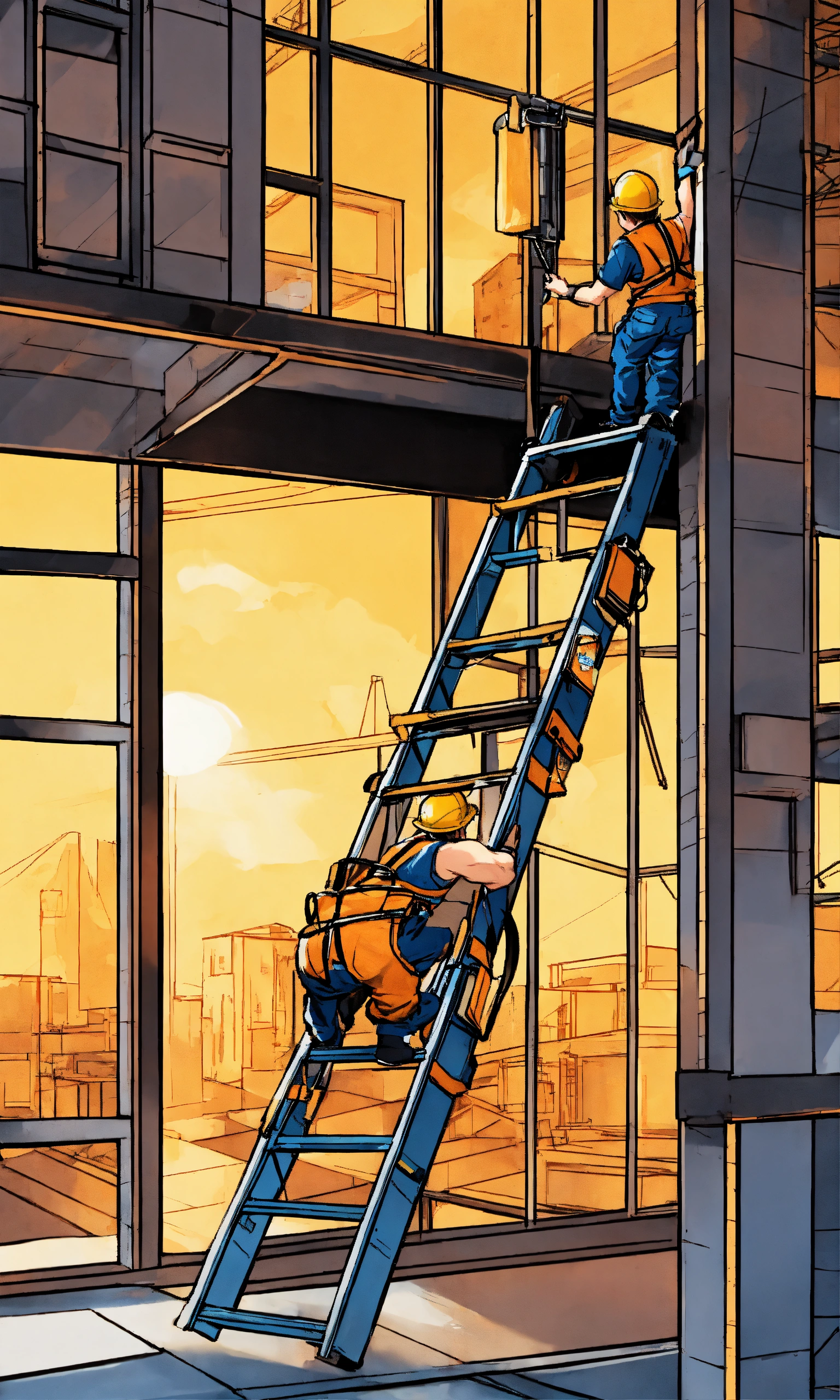 Lexica - Construction worker climbing on A-type ladder, with complete ...