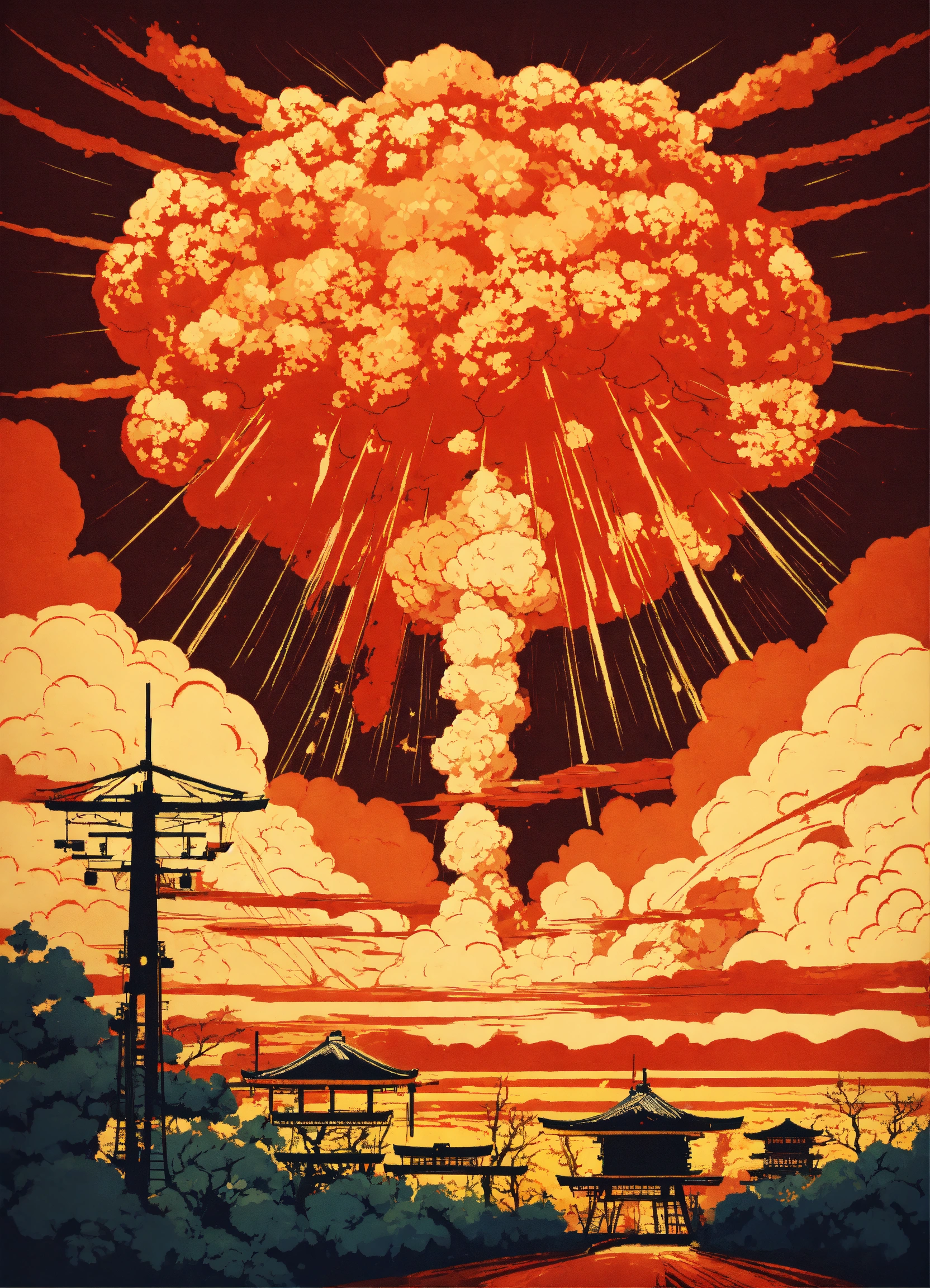 Lexica - Japanese print style, an atomic explosion