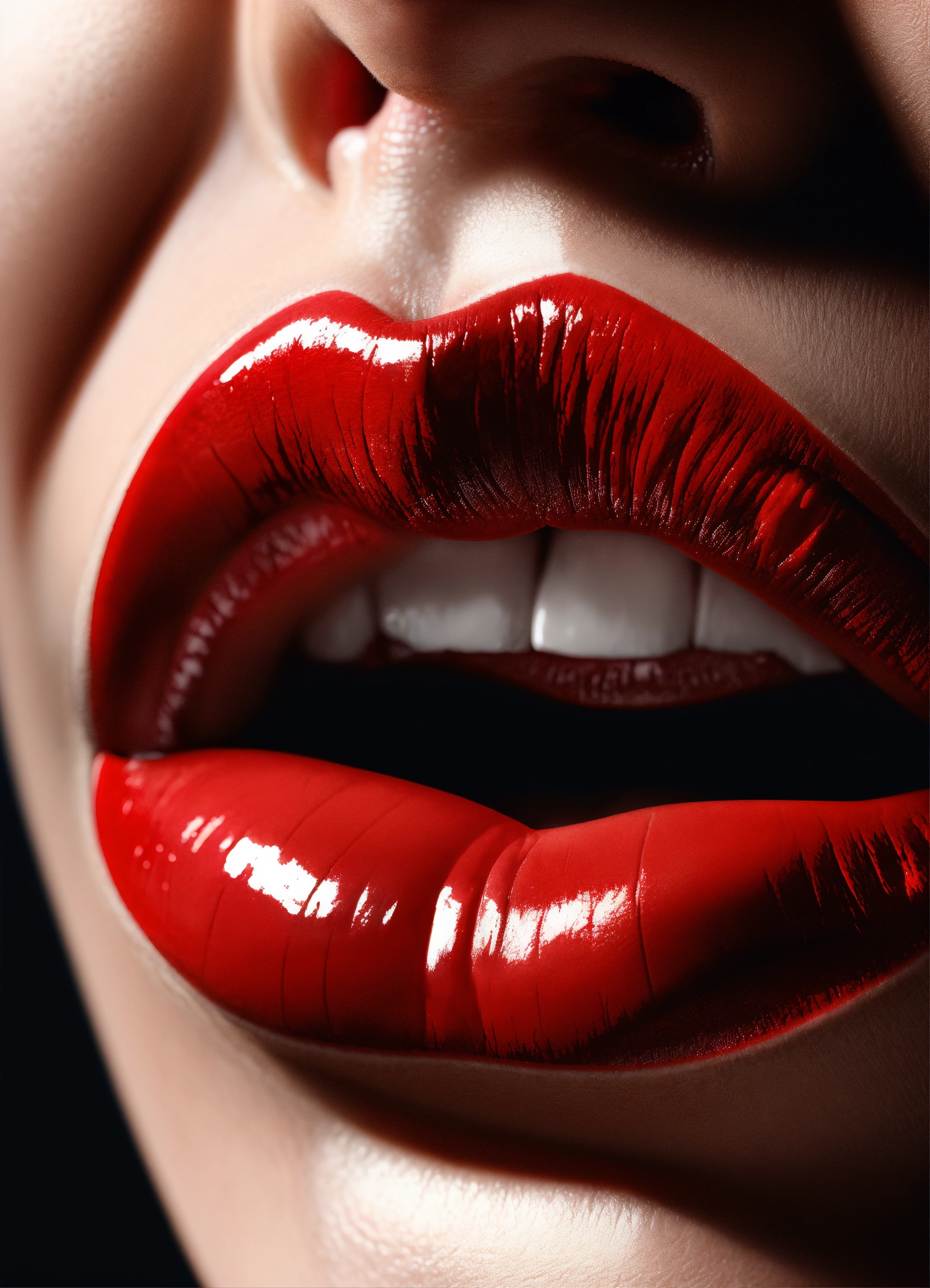 Lexica - A pair of huge female lips open, red lipstick, with black ...