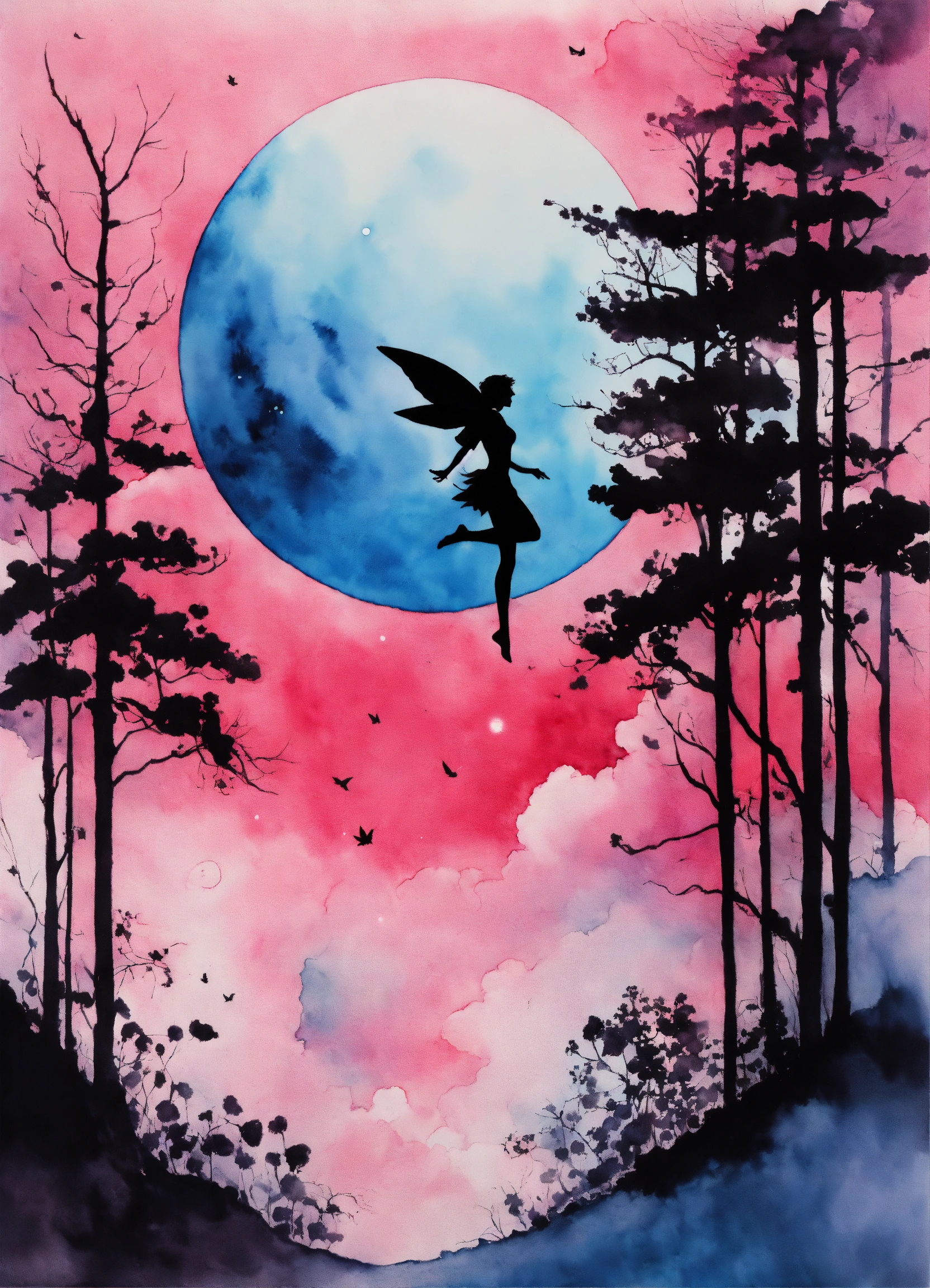 Lexica - A winged fairy flying through the mist for legs. A silhouette ...