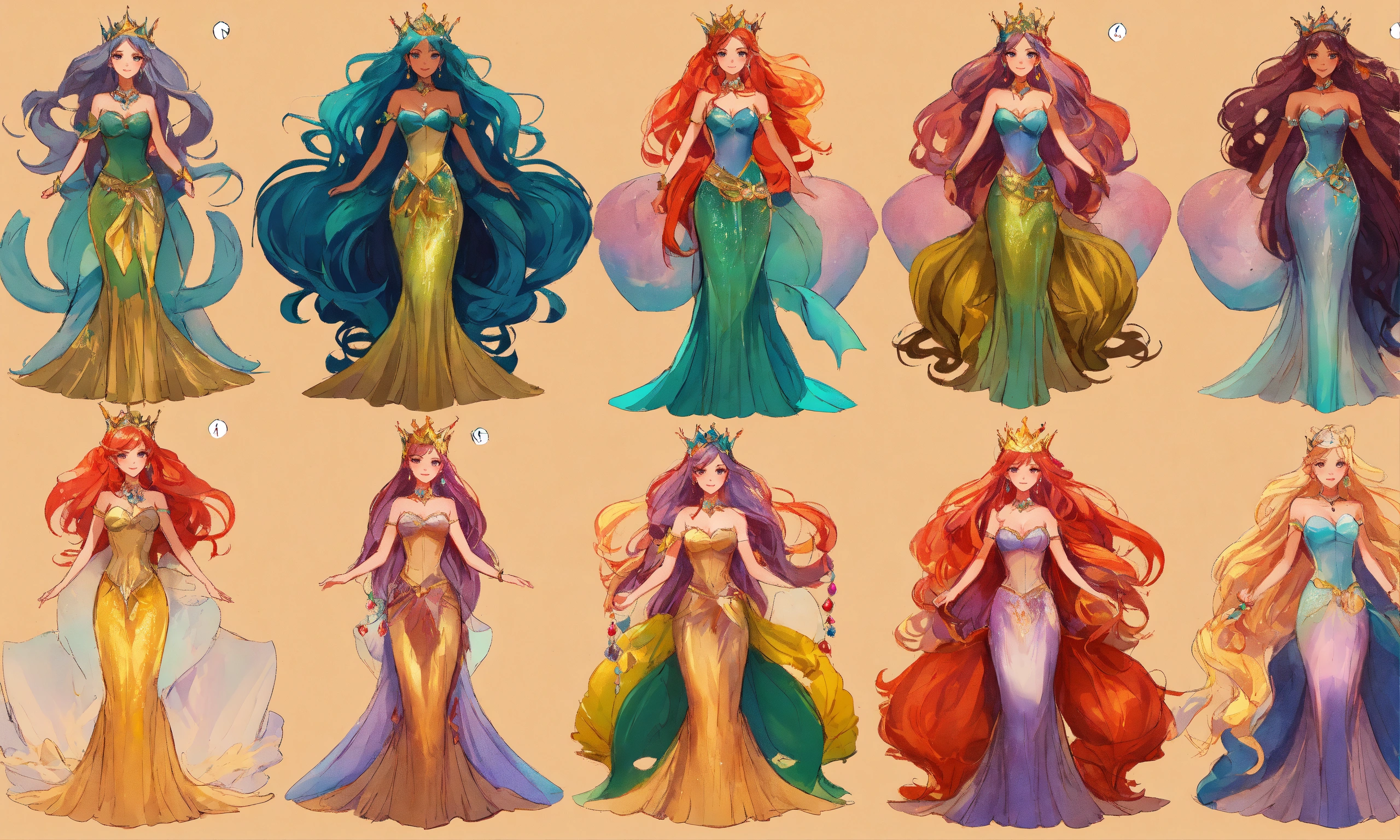 Lexica - Concept art of Mermaid Princess, Multiple wearing dresses ...