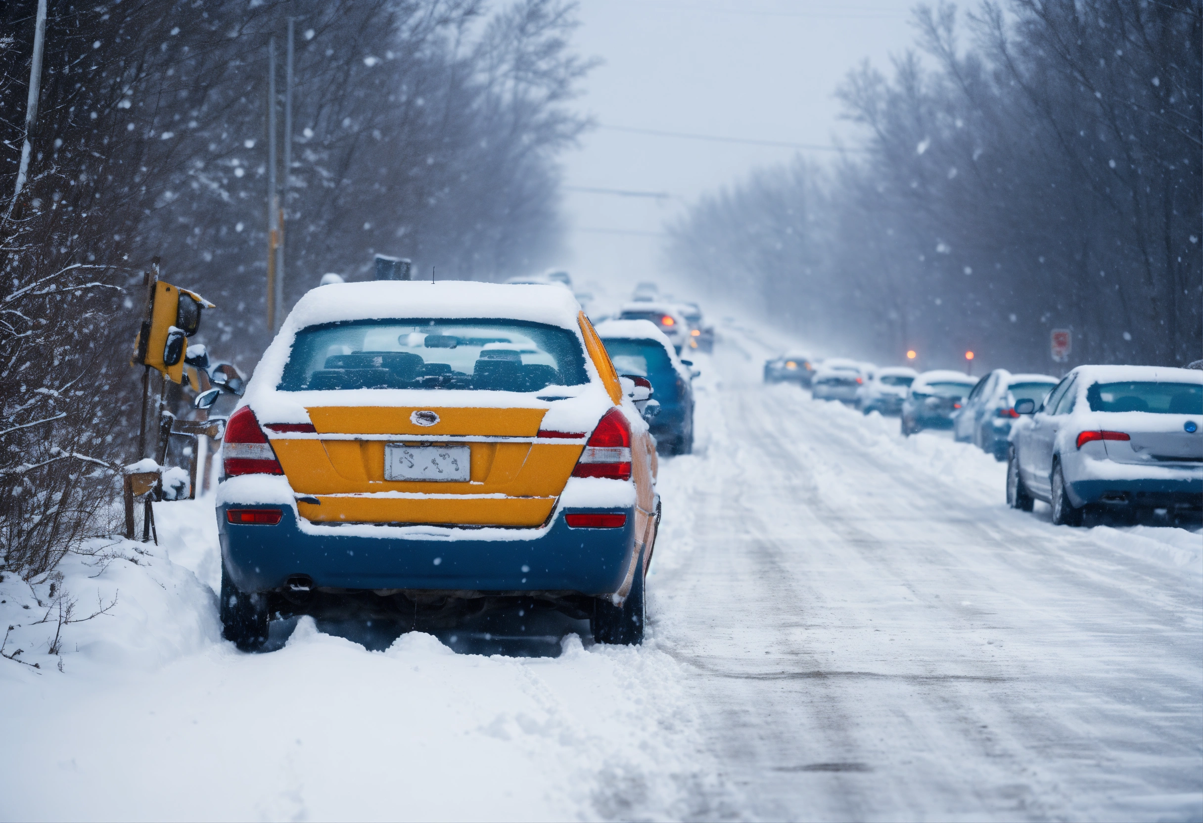 Lexica - A traffic jam of abandoned cars on a highway stuck in deep ...