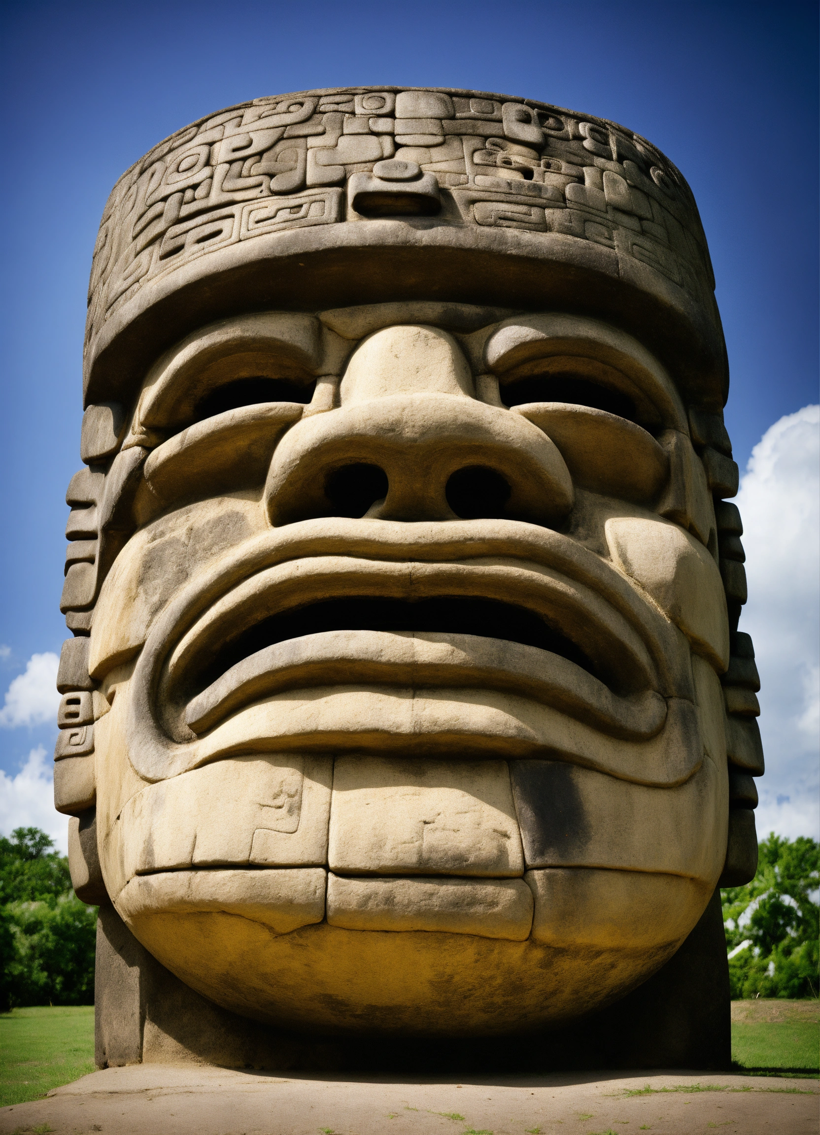 Lexica - Giant Olmec heads laughing hysterically laughter theme