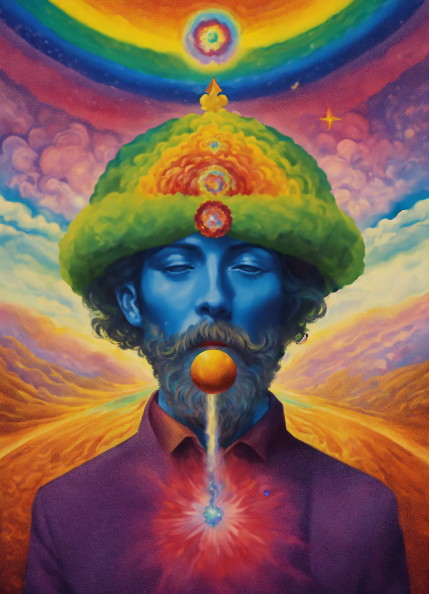 Lexica - Abstract hippy smoking dmt, with universe coming out of his ...