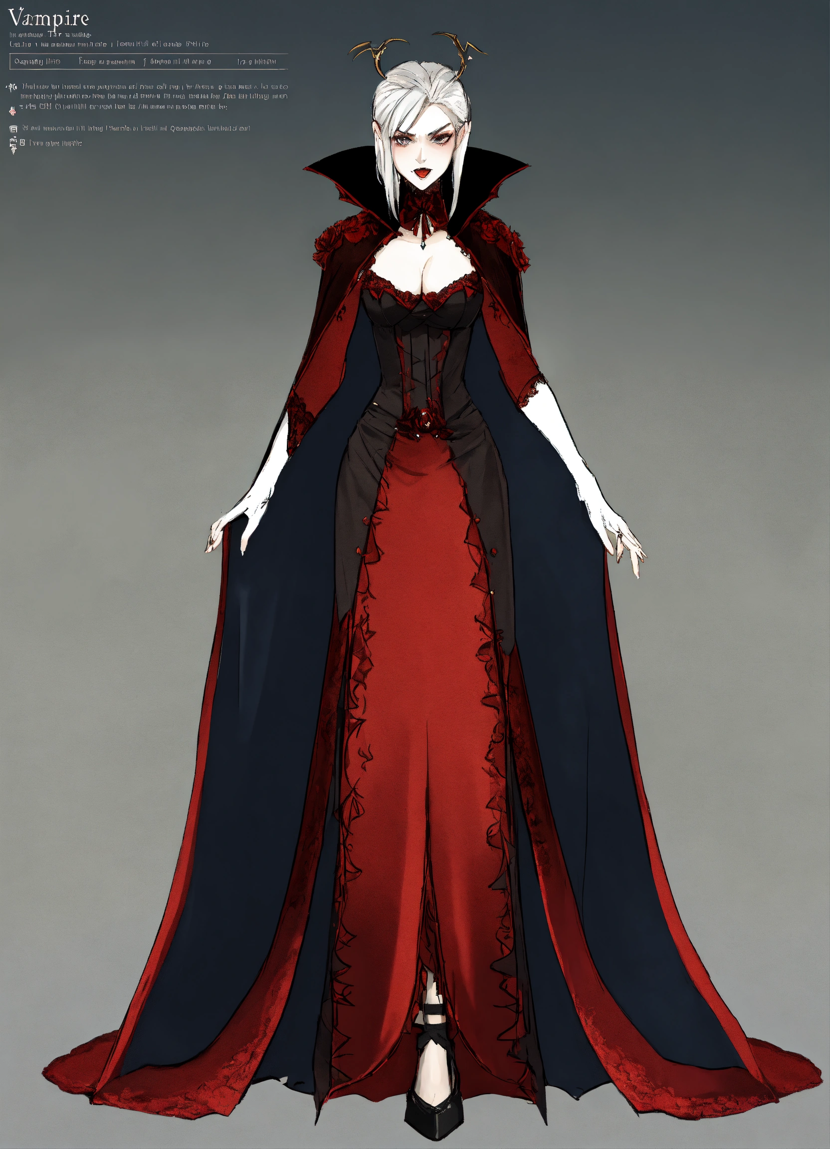 Lexica - Vampire queen evil upset wearing a dress, character sheet ...