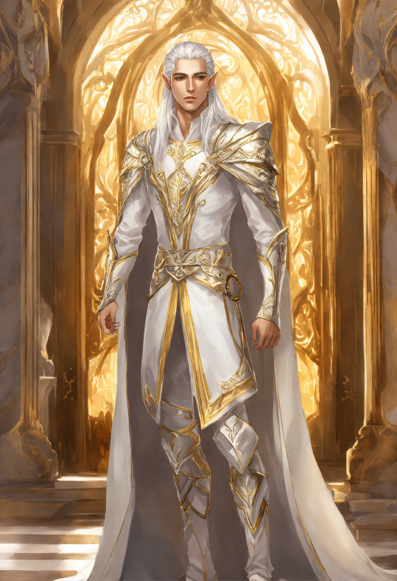 Lexica - Drawing of an elf king, royalty, sci fi, cybernetic, white and ...