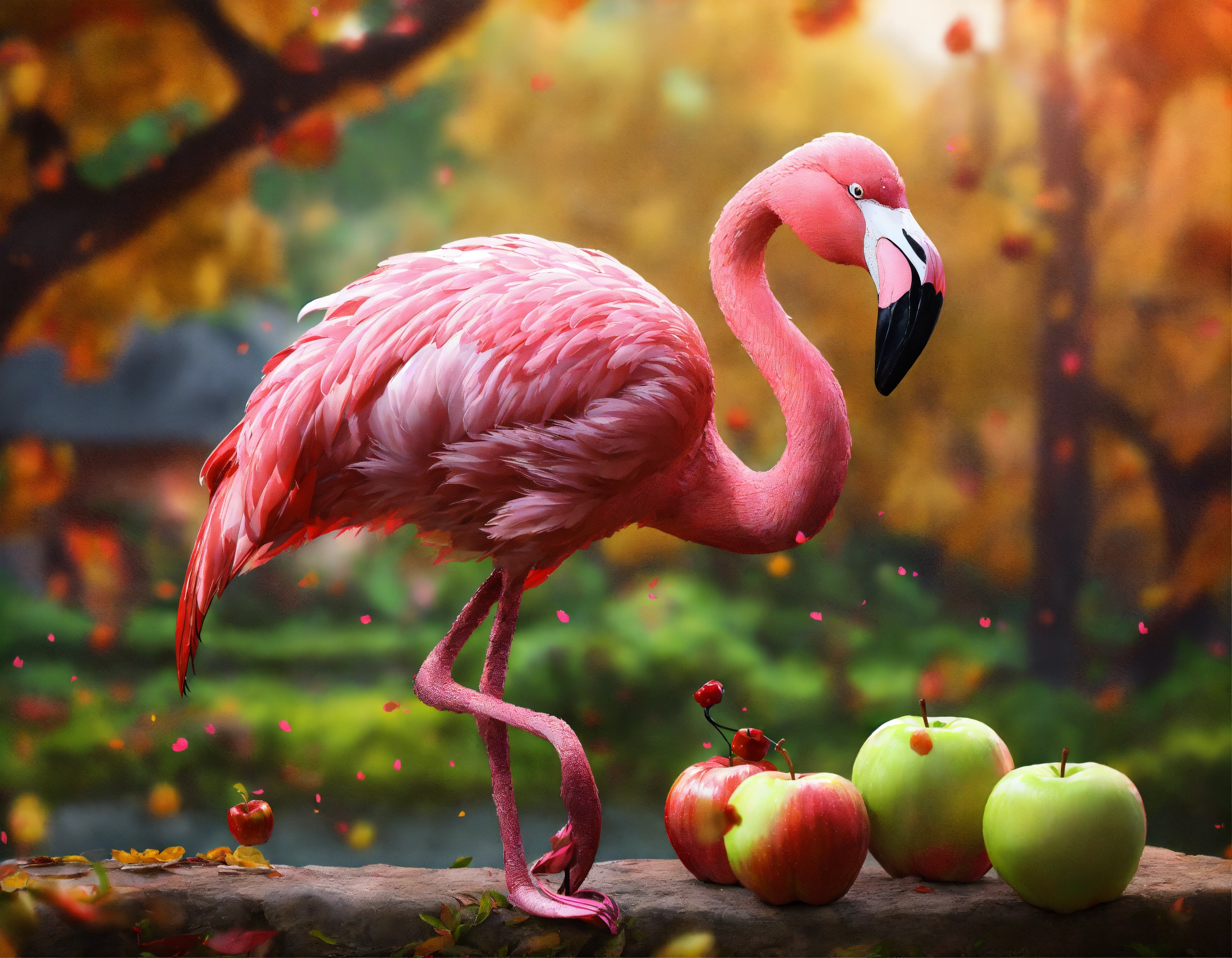 Lexica - A ‘pink flamingo in a dragon costume bobbing for apples on ...