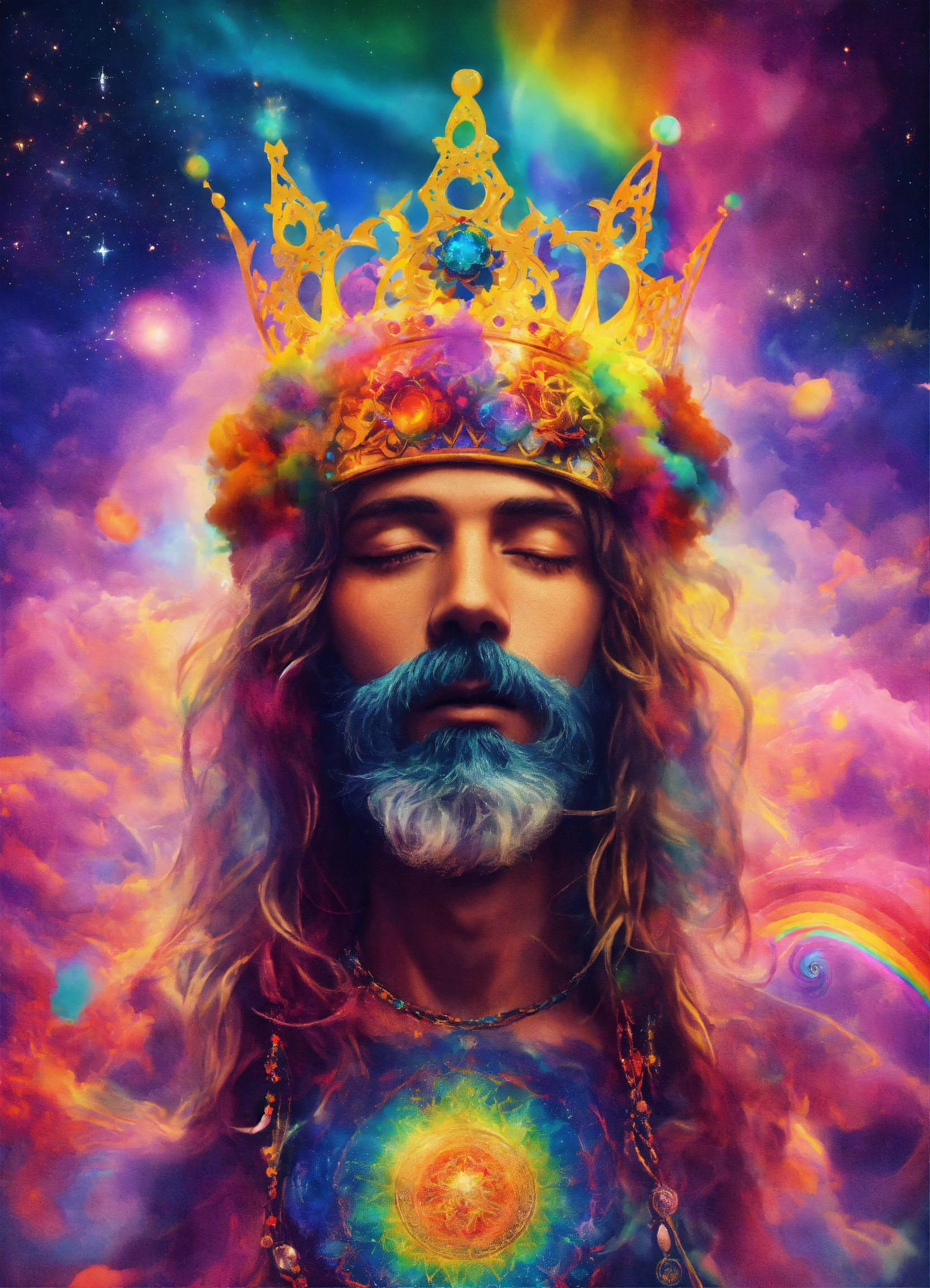 Lexica - Abstract hippy smoking dmt, with universe coming out of his ...