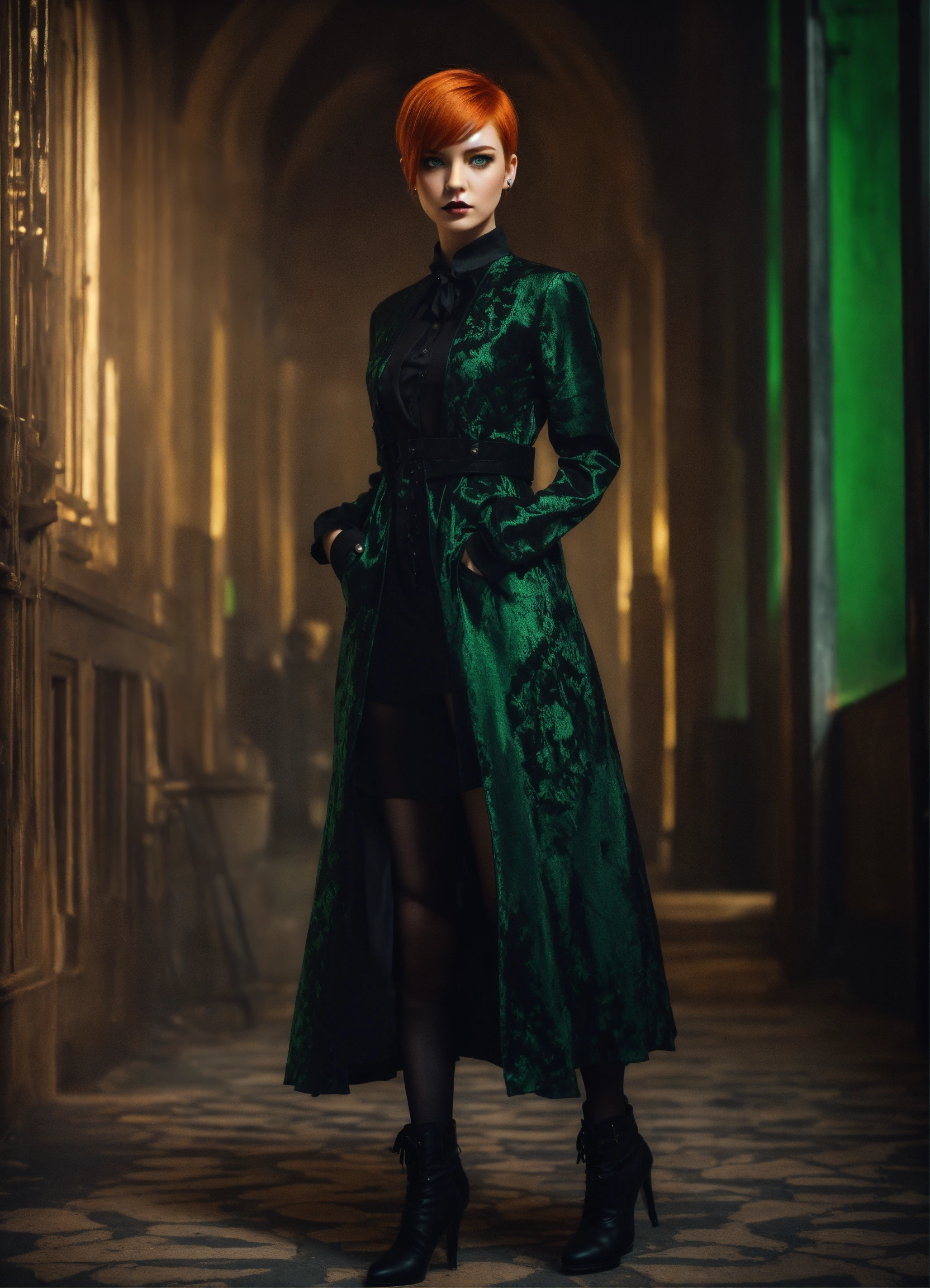 Lexica - Render beautiful ginger young woman in dark goth outfit with ...