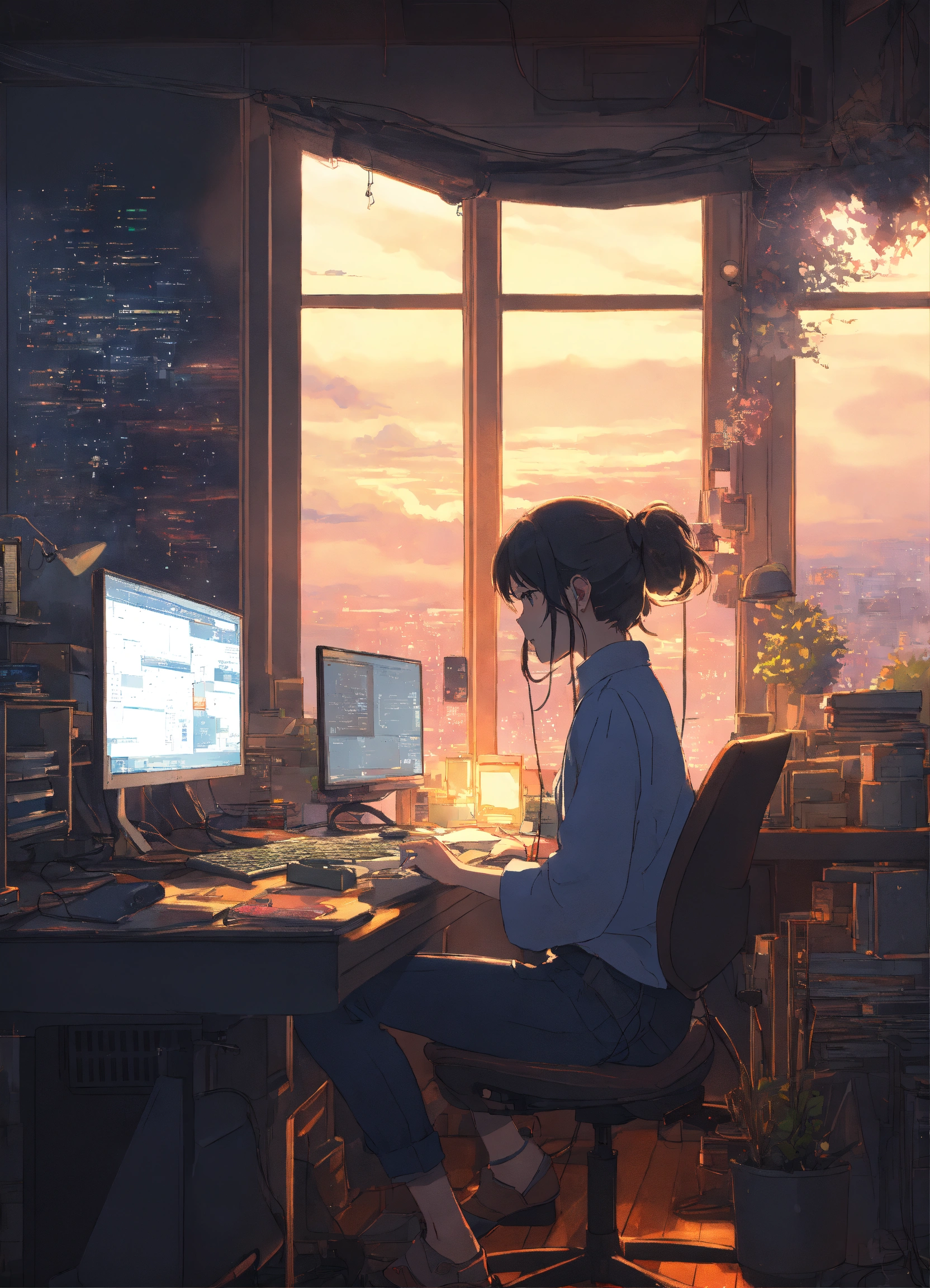 Lexica - Create a high resolution artwork of lofi ,Anime Girl is ...