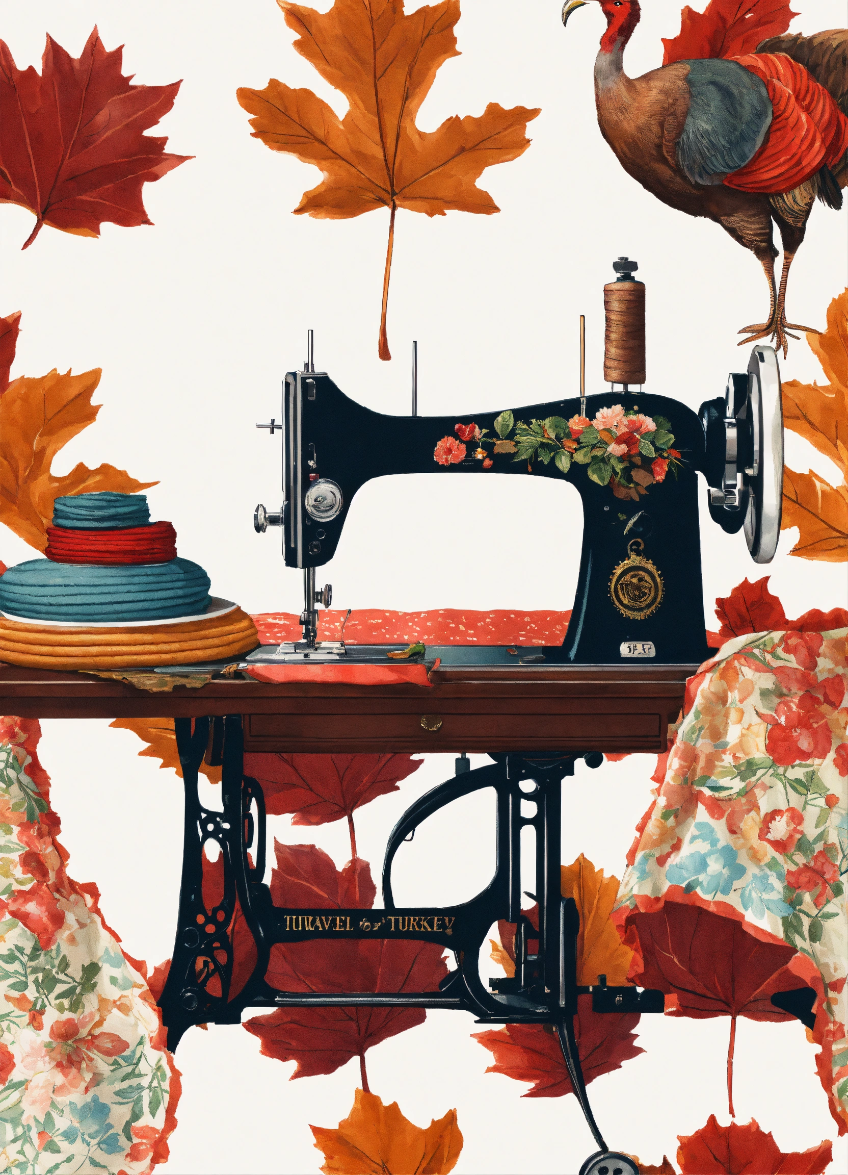 Lexica - A stylish illustration of a turkey next to a vintage sewing ...