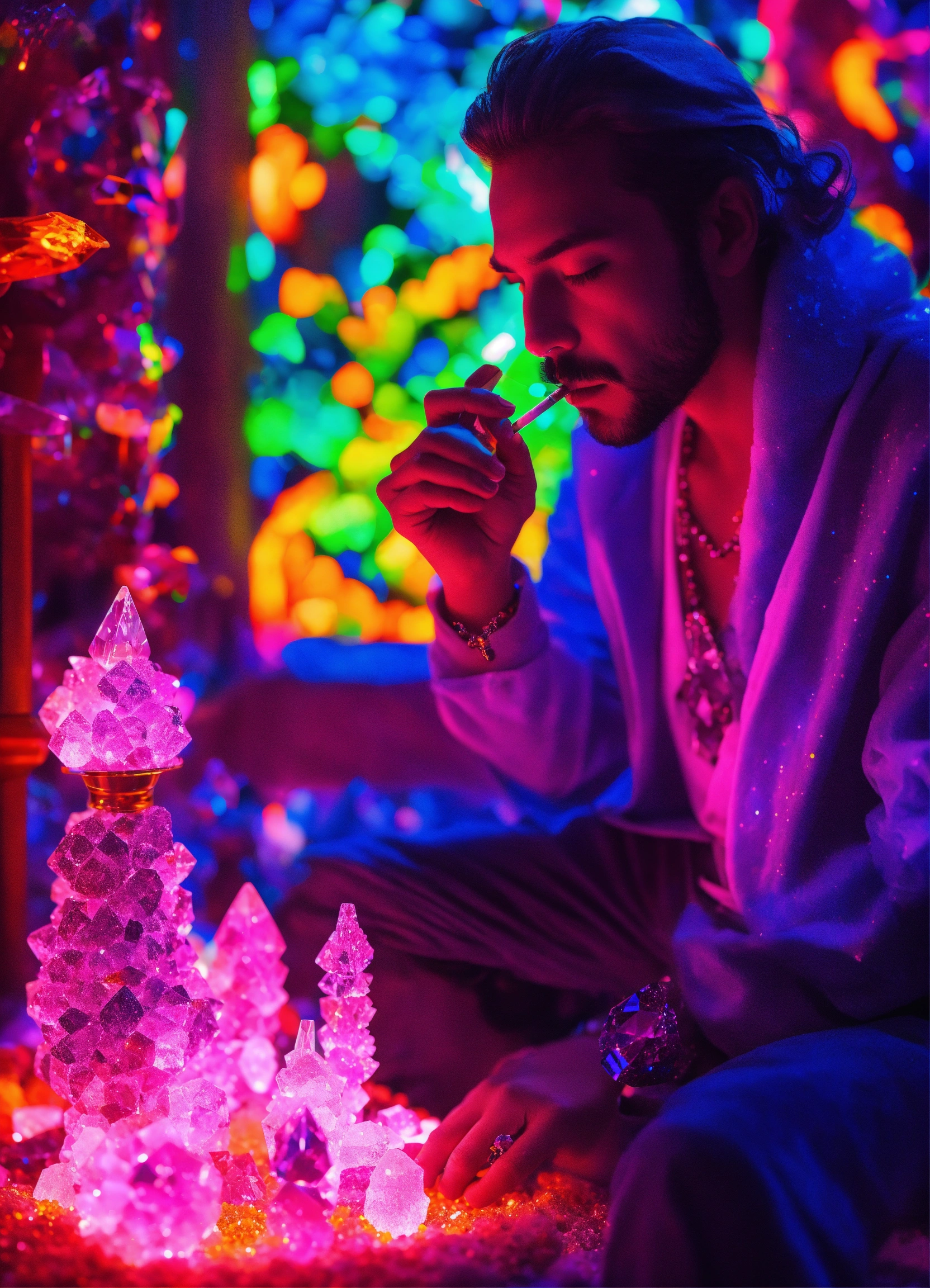 Lexica - A crystal man smoking crystals in a crystal pipe in a DMT ...