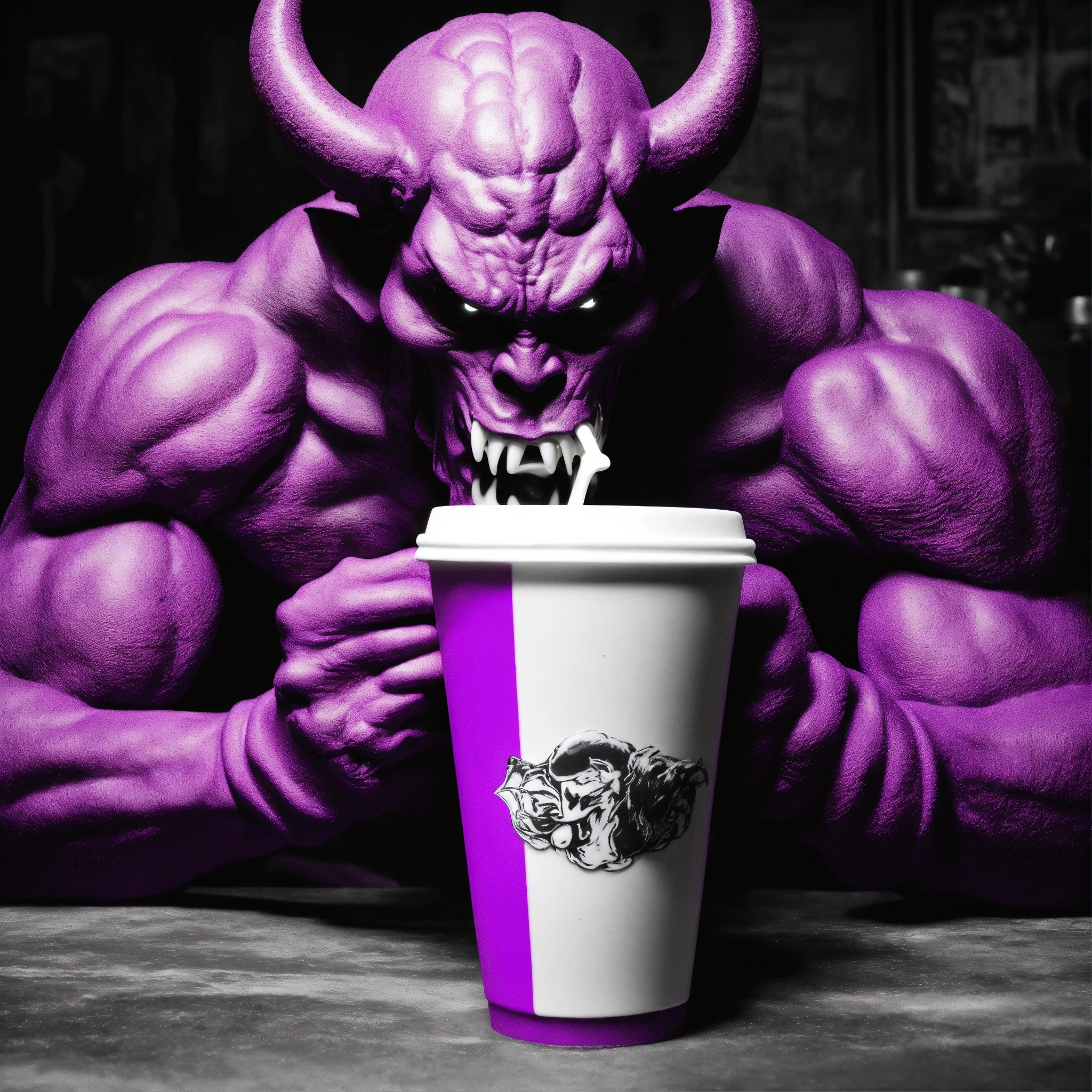 Lexica - Demon Sipping Lean out of Styrofoam Cup Black and white but ...