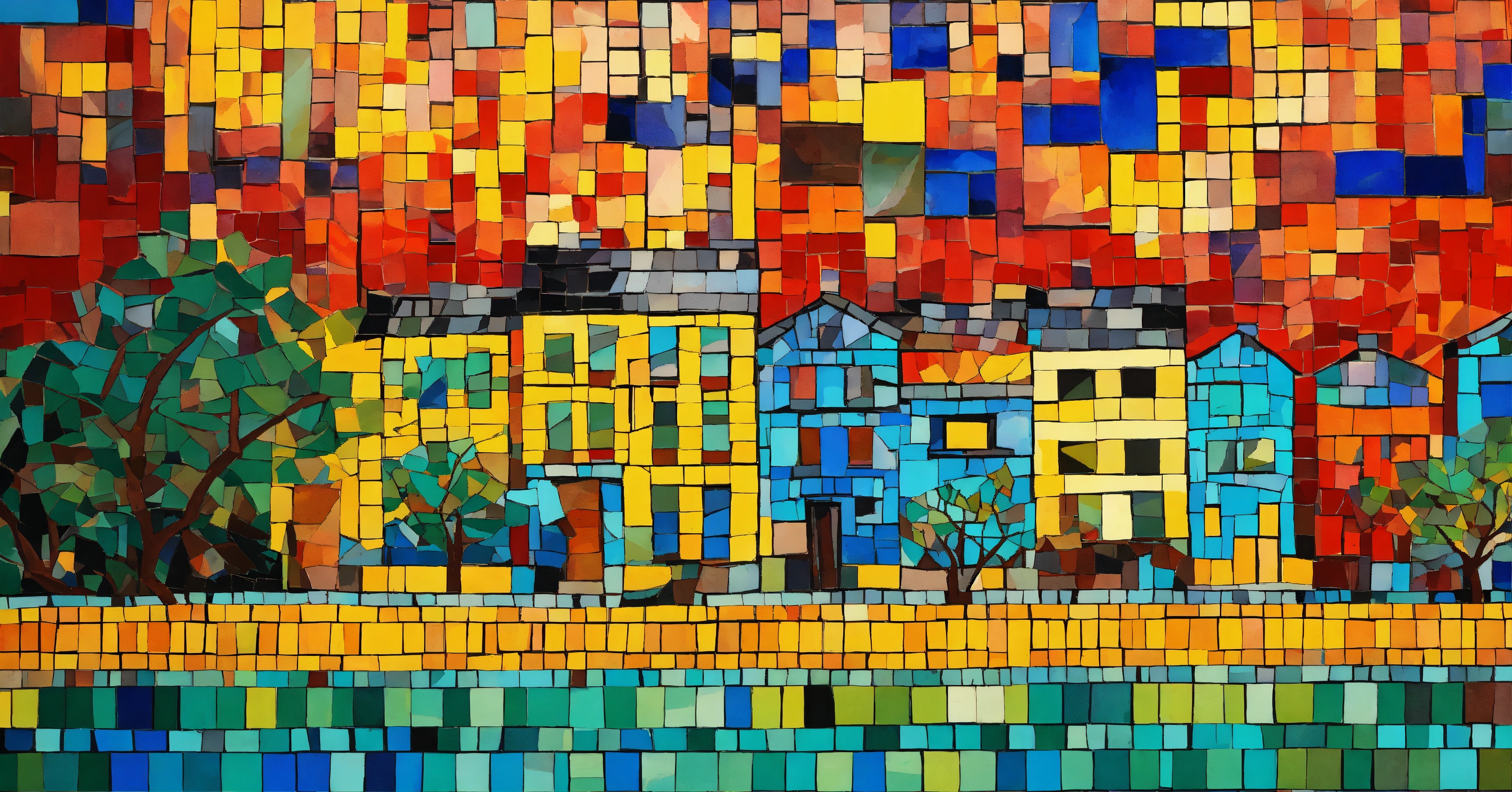 Lexica - Mosaic street scene drawing inspired by Abstract Expressionism ...