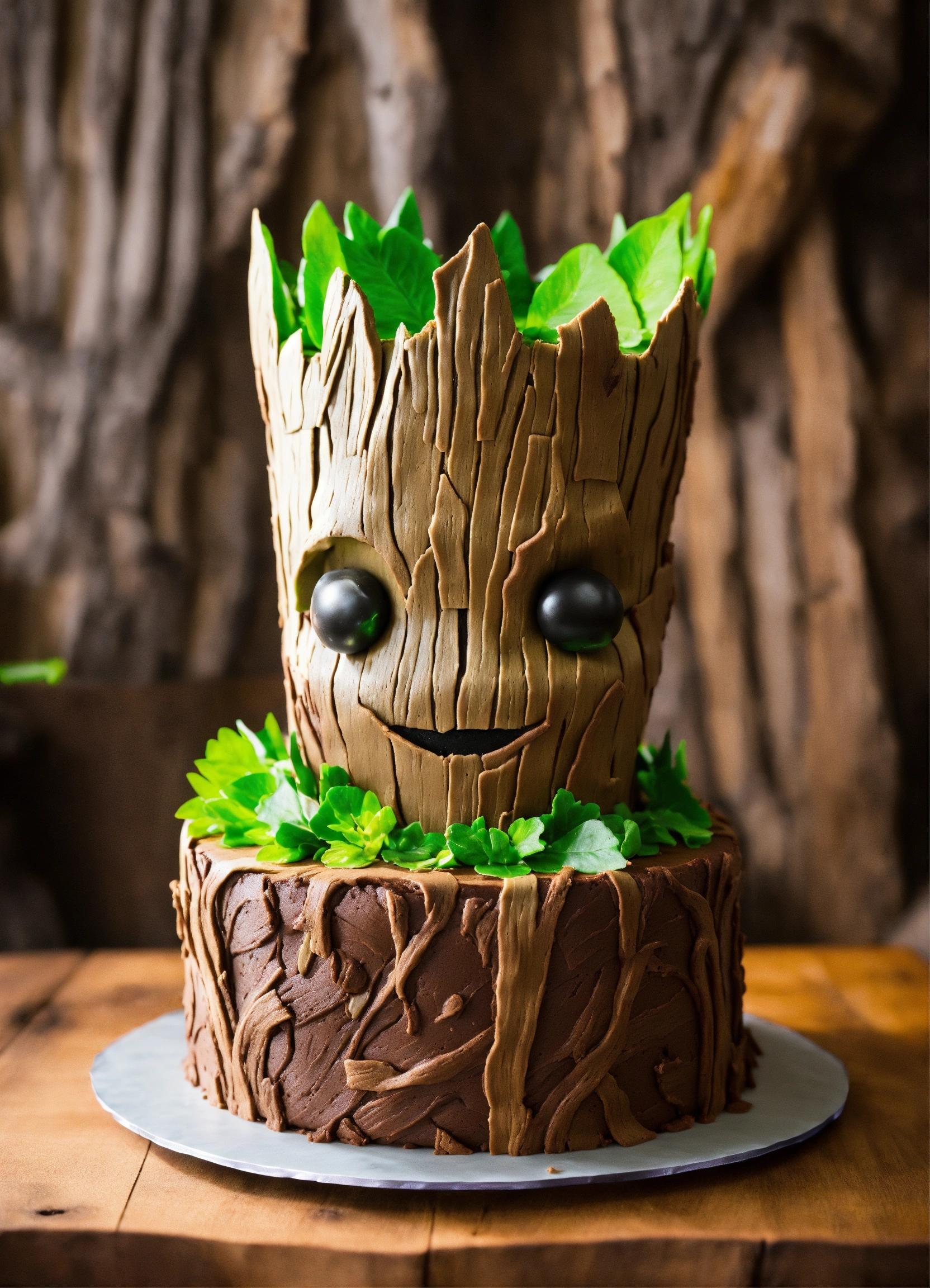 Lexica - Design a cake inspired by Groot, the lovable Guardian of the ...