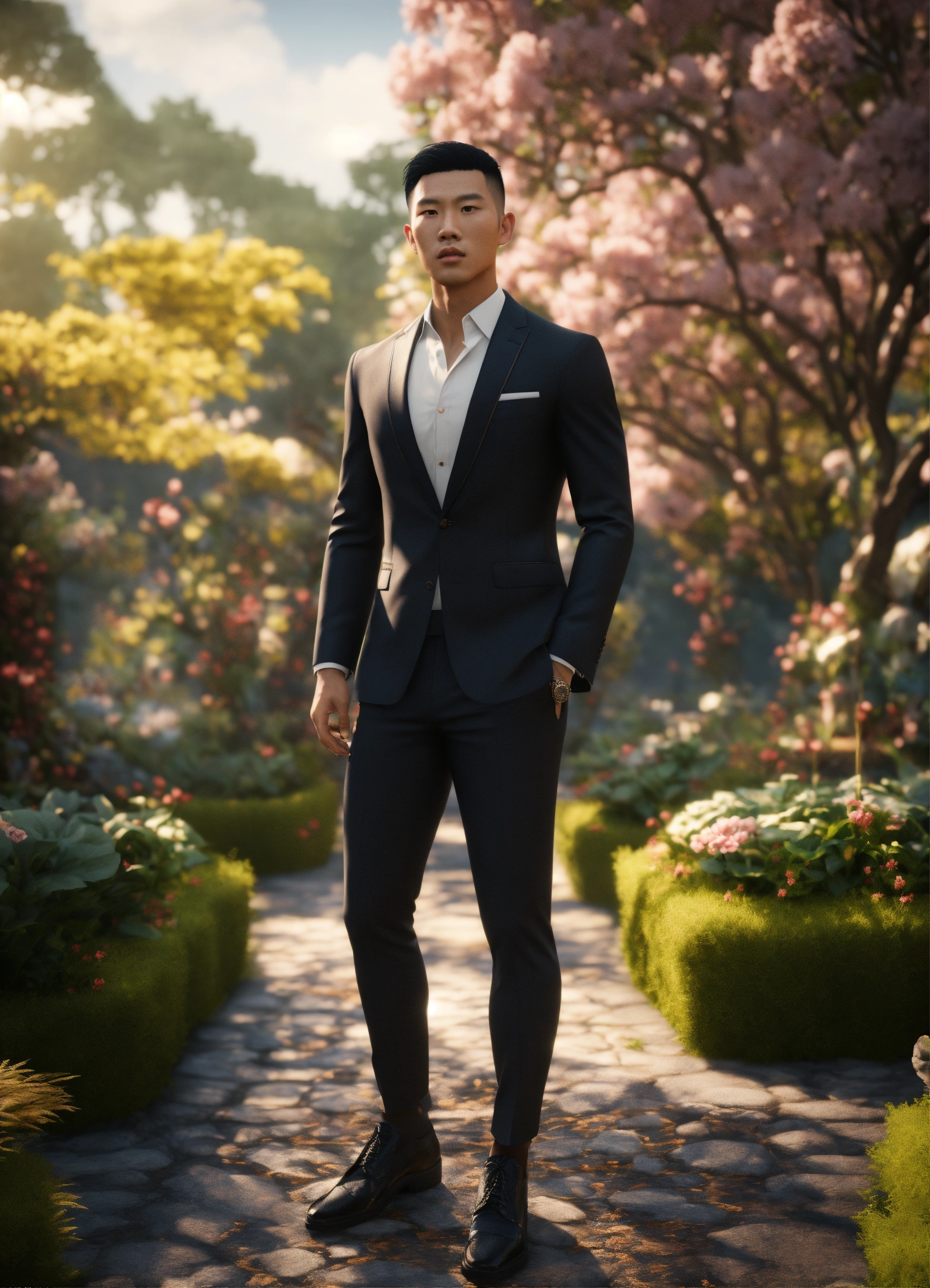 Lexica - Handsome asian male, tall athletic build, black haute coture ...