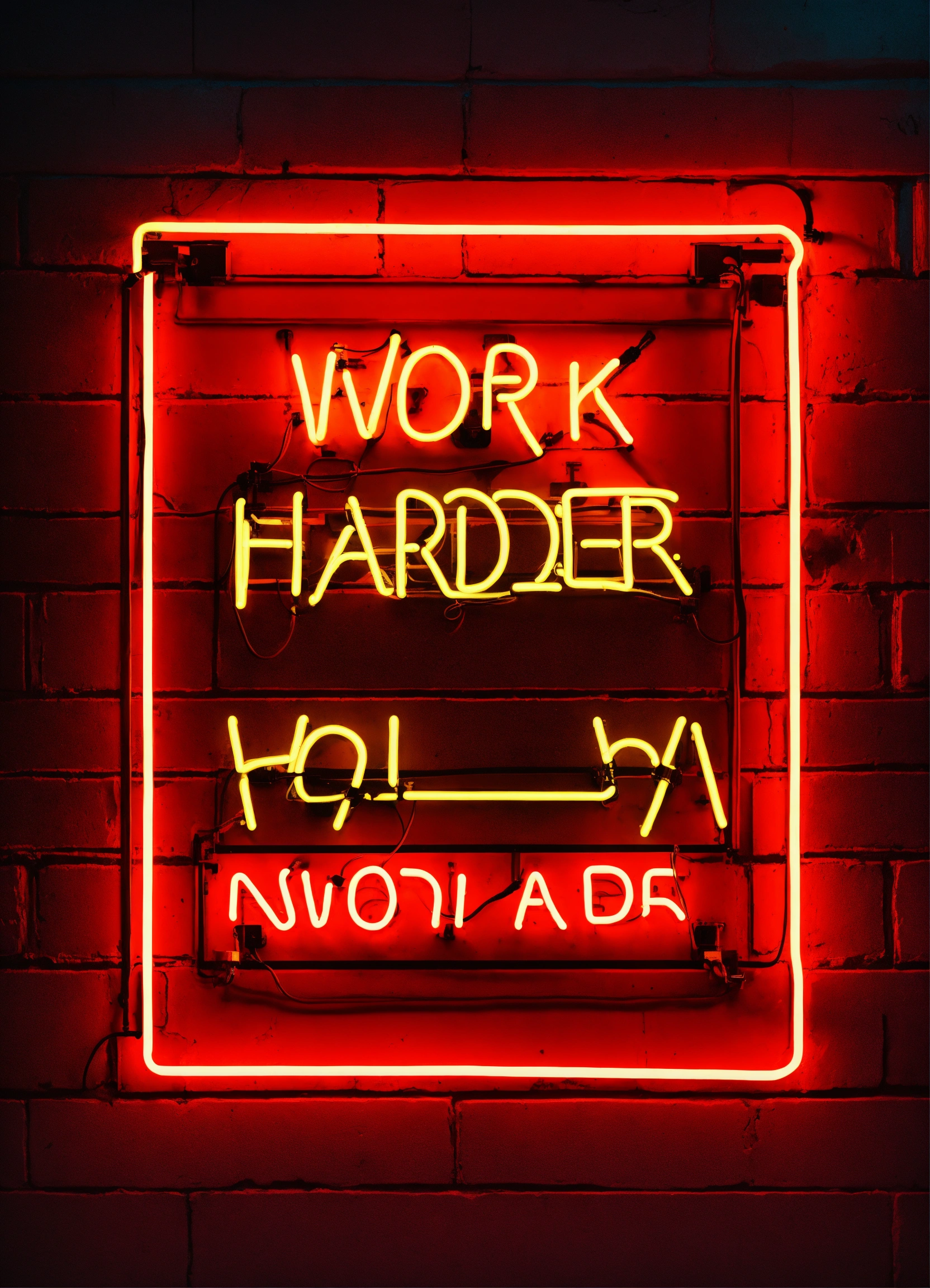 Lexica - Fluorescent neon sign with the hand writen text "work harder ...