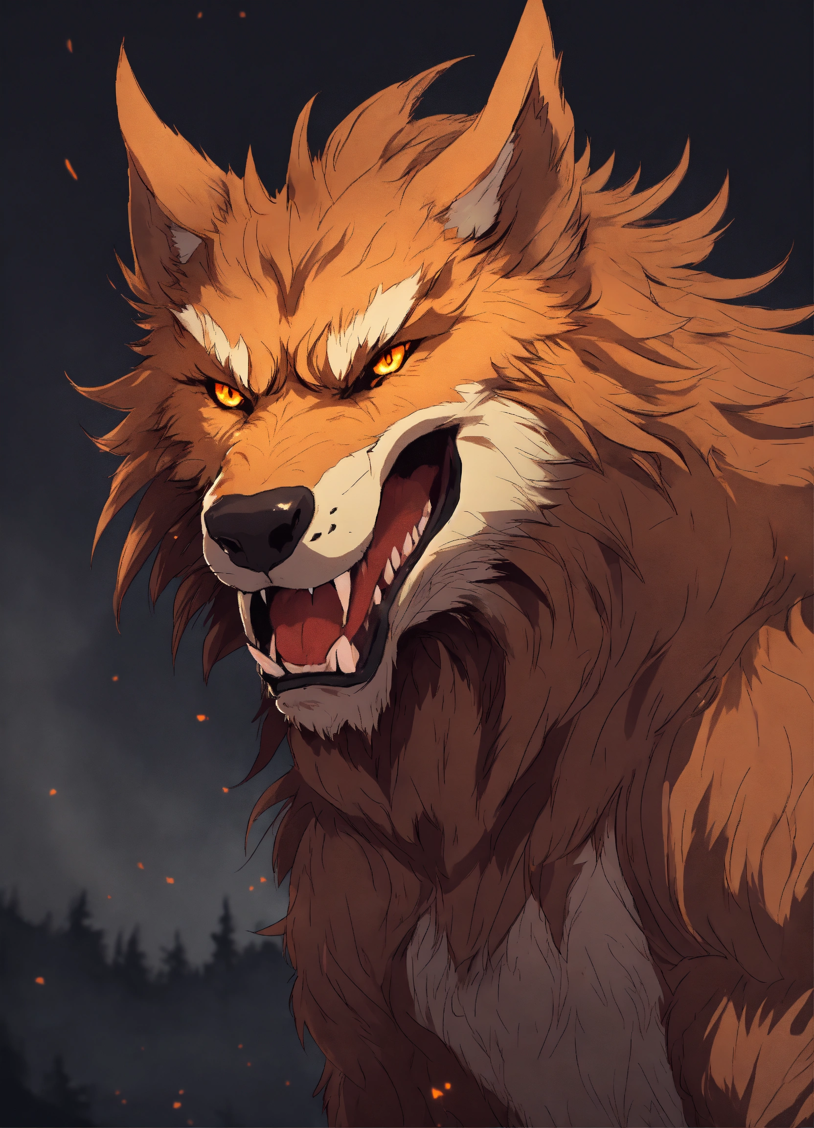 Lexica - A stunningly ferocious female werewolf, brown fur, orange eyes ...