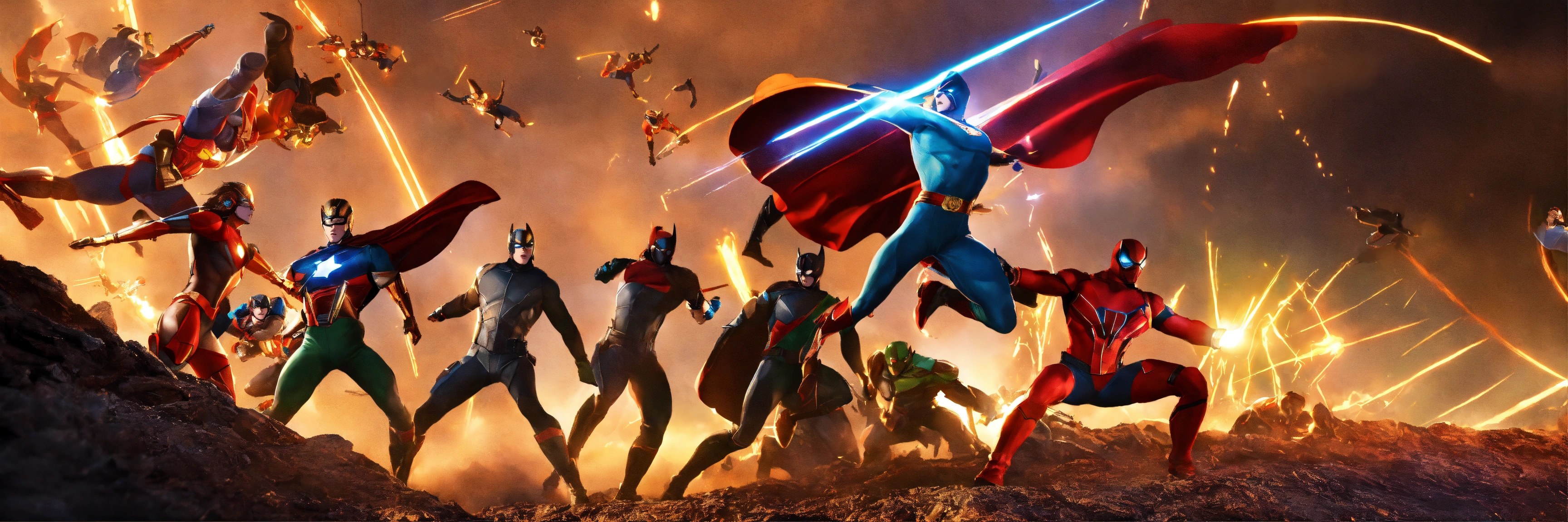 Lexica - CGI image, a dynamic poses of a team of original superhero ...