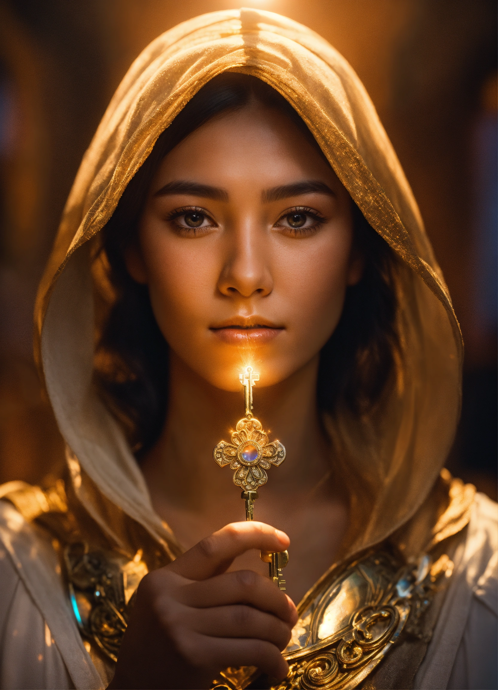 Lexica - "Bearer of Radiant Hope", close-up of an individual's face and hand, holding a luminous ...