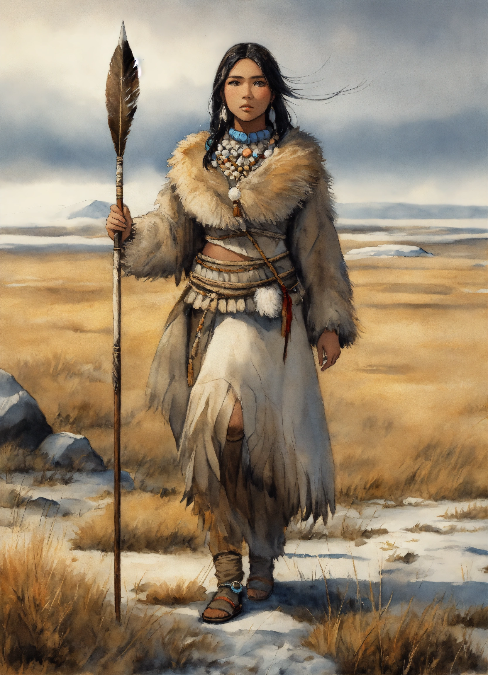 Lexica - Full body Illustration of an inuit woman, young, 18 years old ...