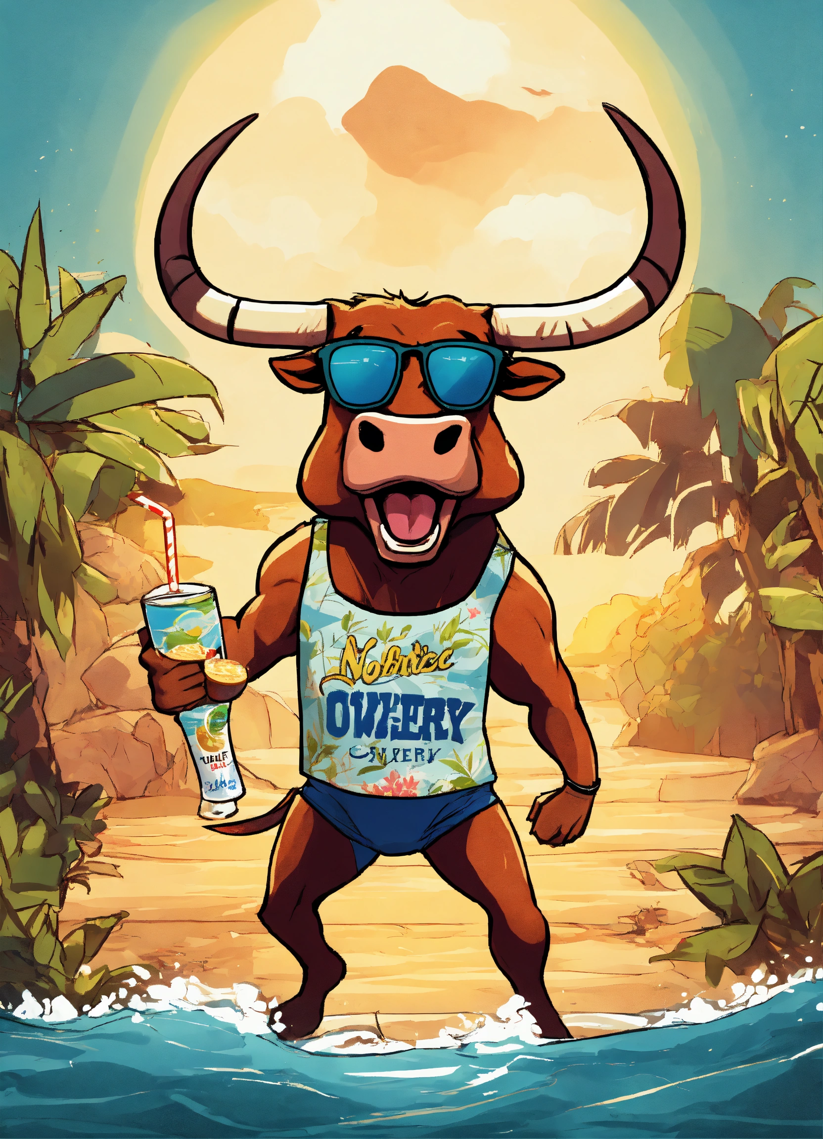 Lexica - A riped bull that flexes his arms up and wearing sunglasess ...