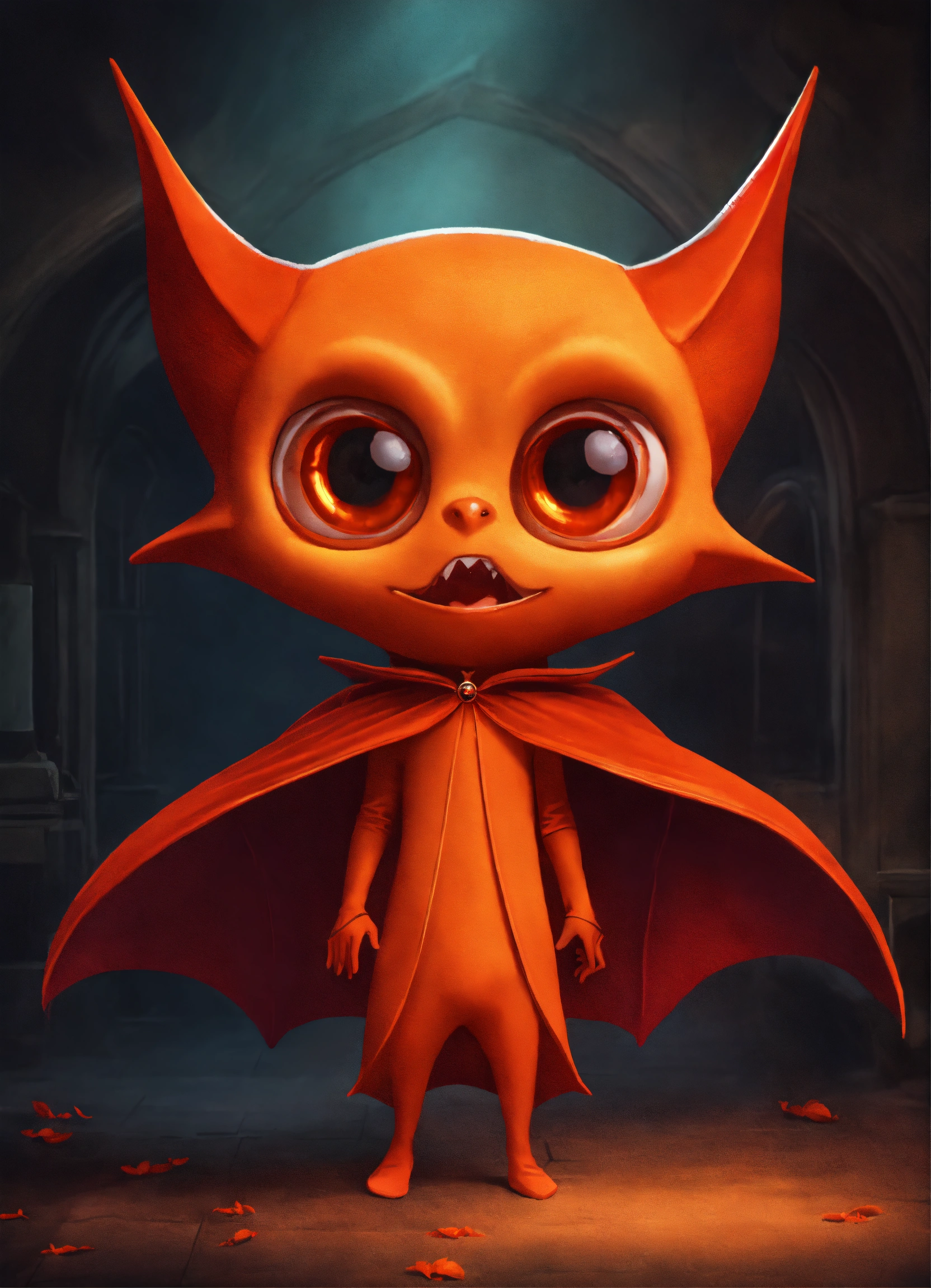 Lexica - Orange vampire, red big eyes, hovering cartoon