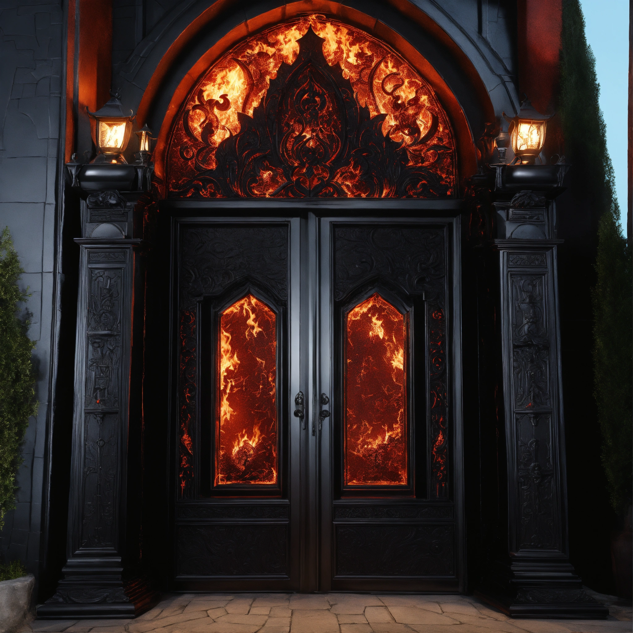 Lexica - 3D double castle doors black obsidian engraved with vampires ...