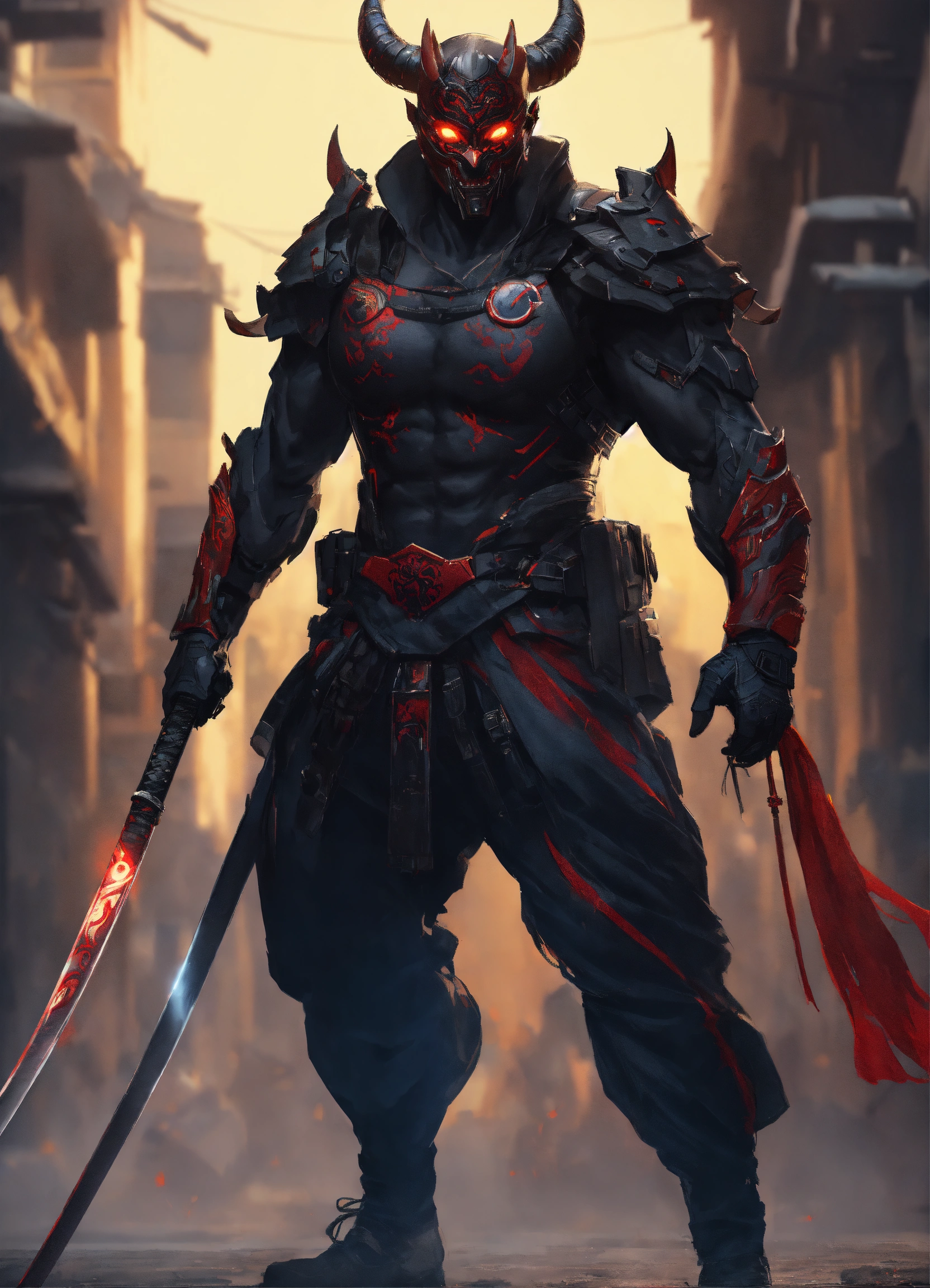 Lexica - Oni masked demon male cyborg assassin, using katana, military ...