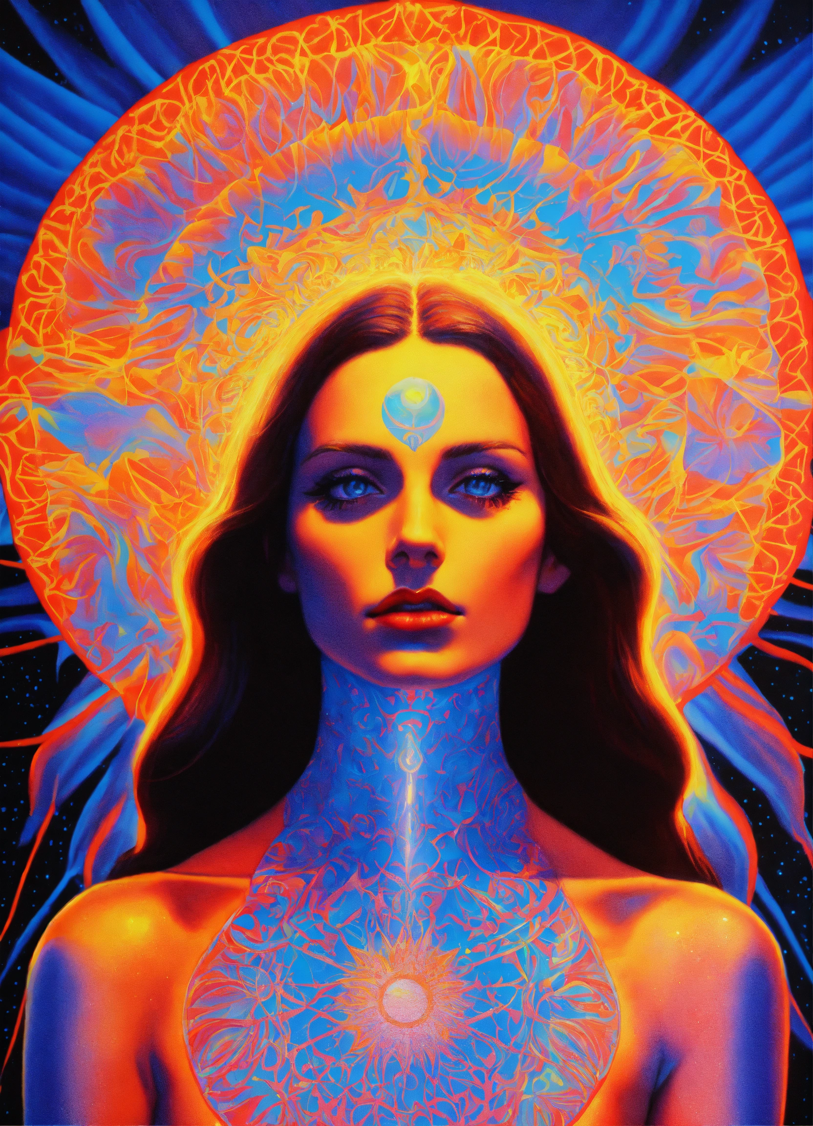 Lexica - Photorealistic portrait Gothic Fashion, of cosmic Alex Grey painting in a DMT black ...
