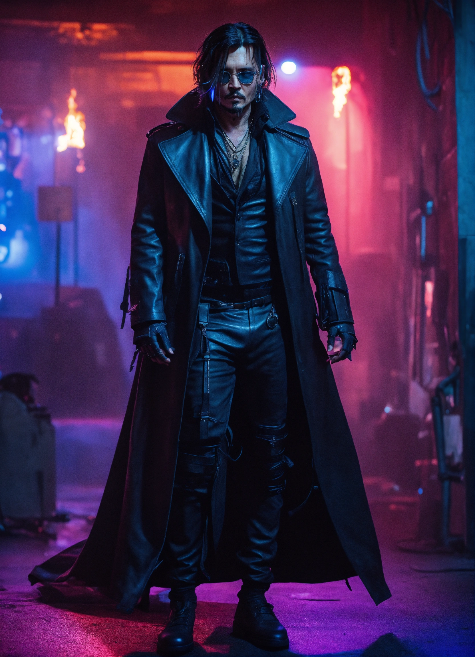 Lexica - Full body, evil Caucasian male cyberpunk wizard, black coat ...