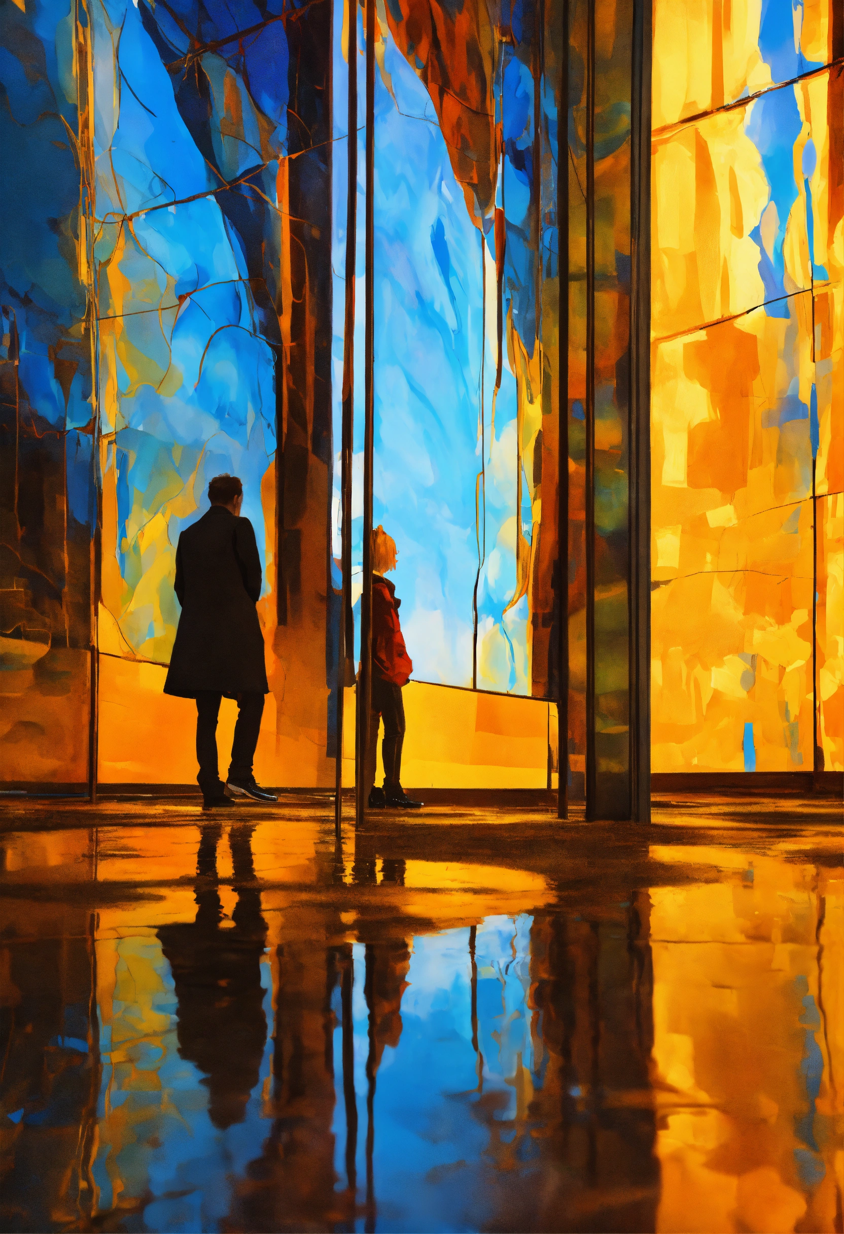 Lexica - Abstract art, two people meeting, reflect of a mirror