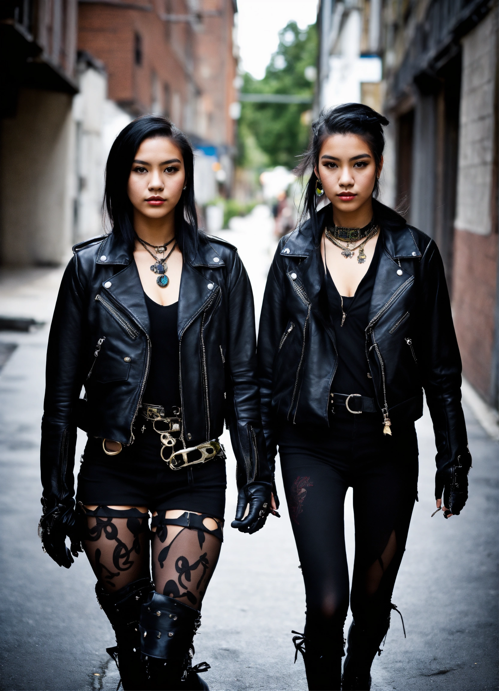 Lexica - Two 20 year old native punk girls wearing a black leather ...