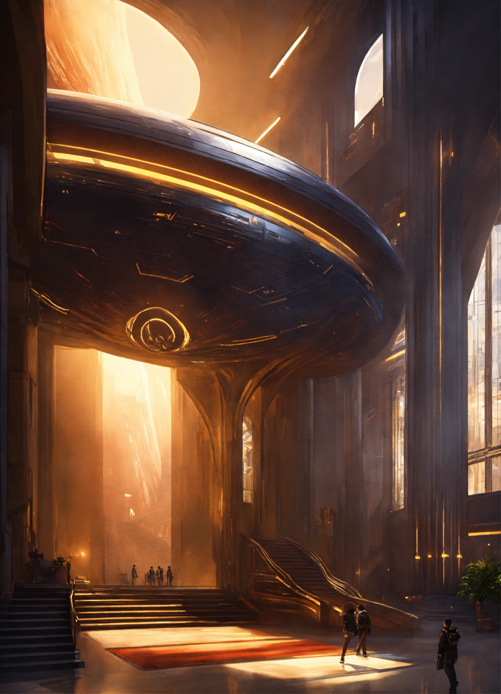 Lexica - Large spaceship lobby, modern design, classic artifact decor ...