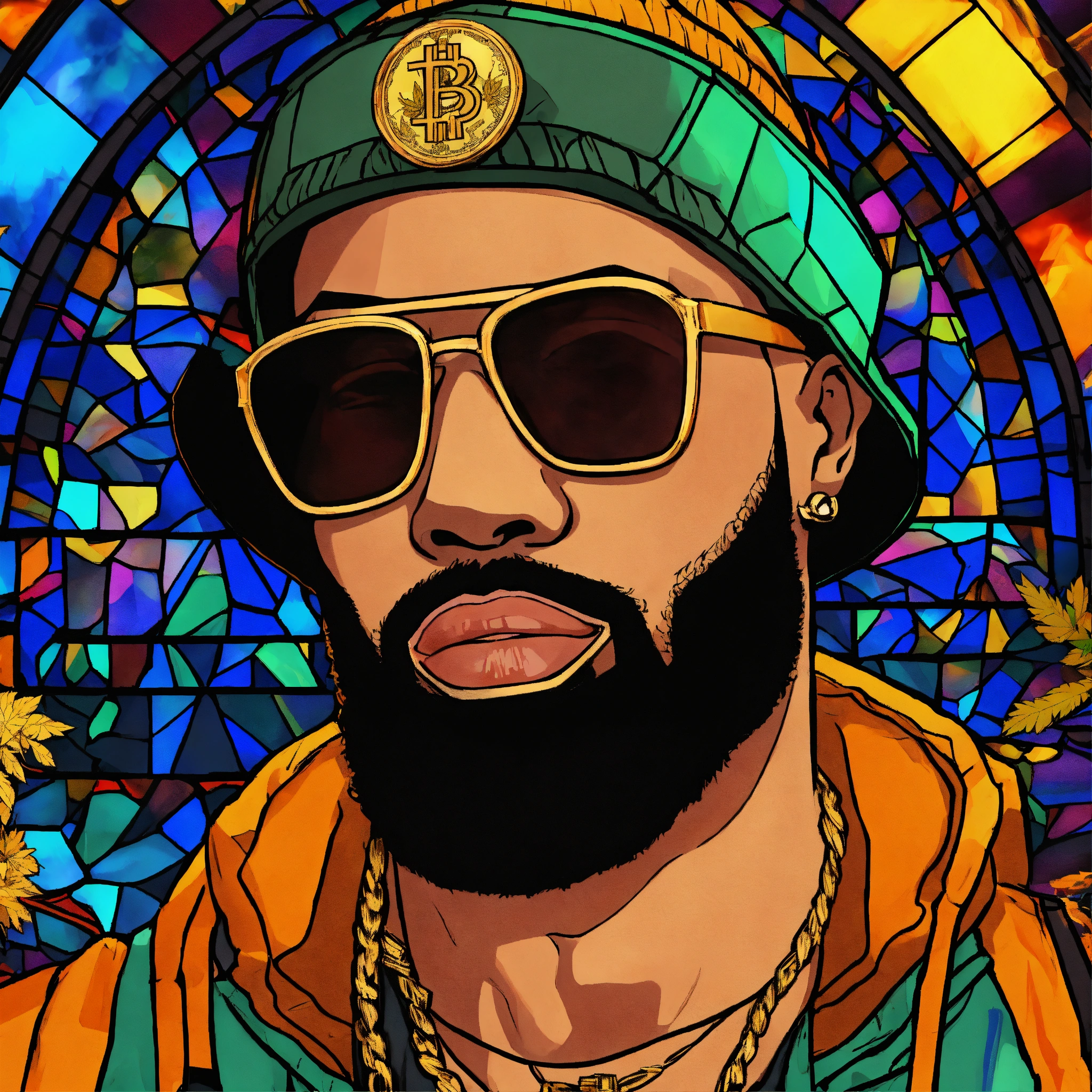 Lexica - HD, 4K, Background is a stained glass with images in the ...