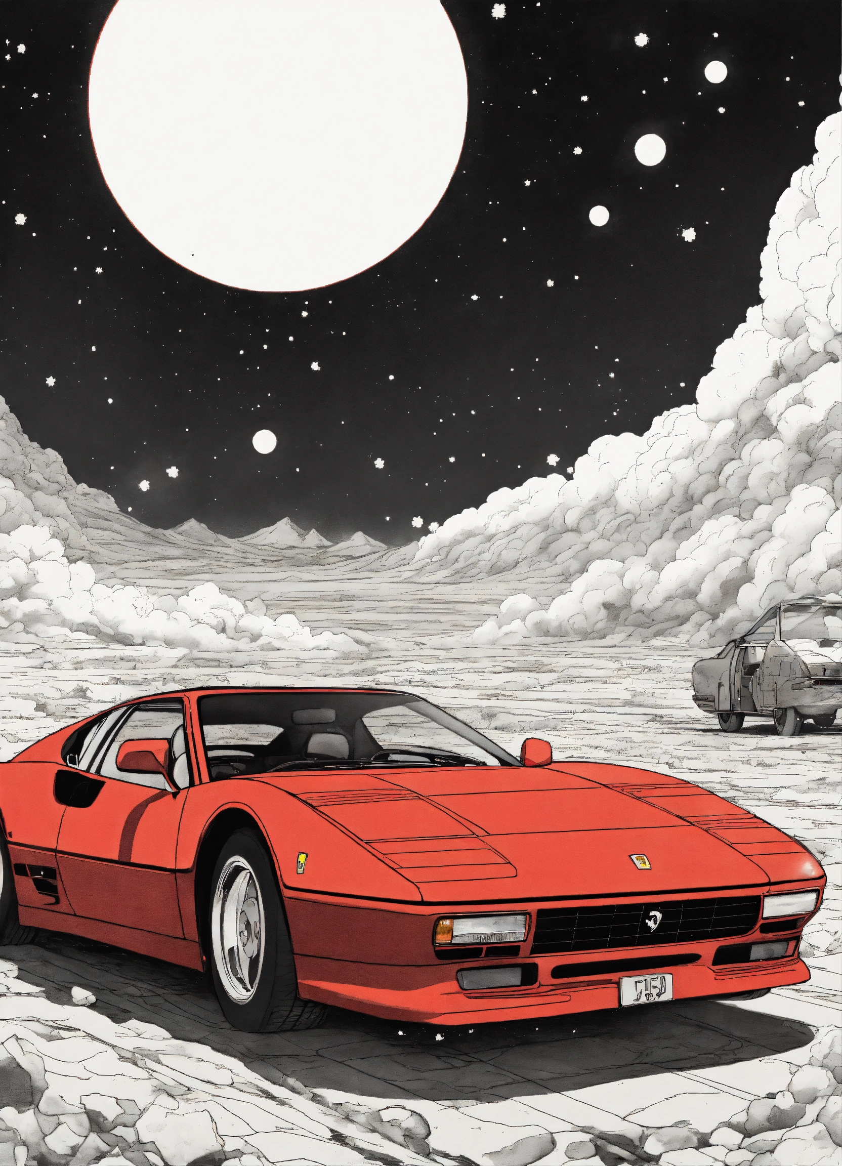 Lexica - A red ferrari, the style of 90's vintage anime, surrealism ...