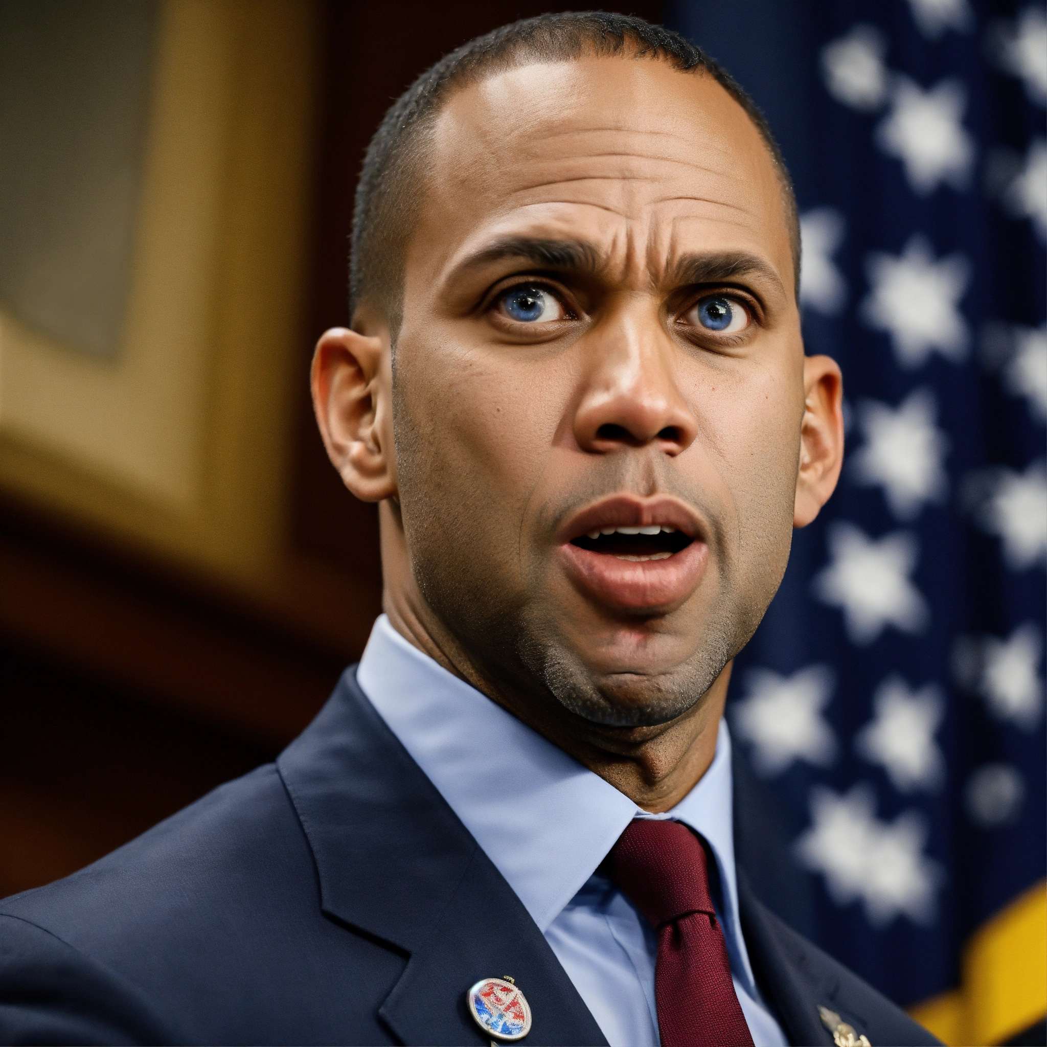 Lexica - HAKEEM JEFFRIES SILVERY-BLUE EYES, ANGRY, MAD YELLING, CROOKED ...