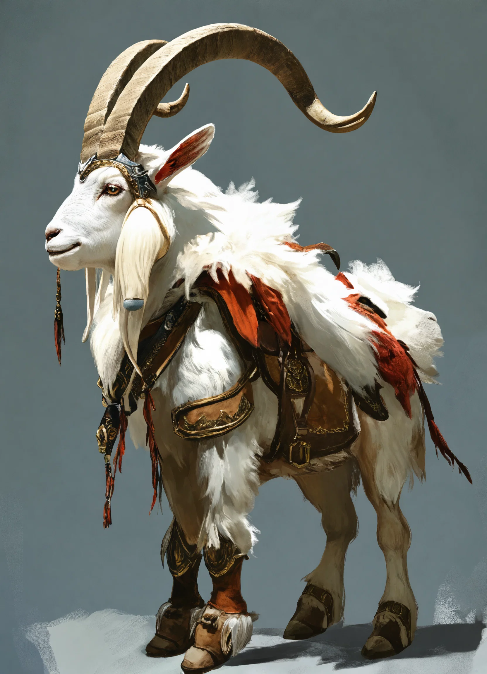 Lexica - A goat that serves as a mount for a dwarf warrior, with a ...