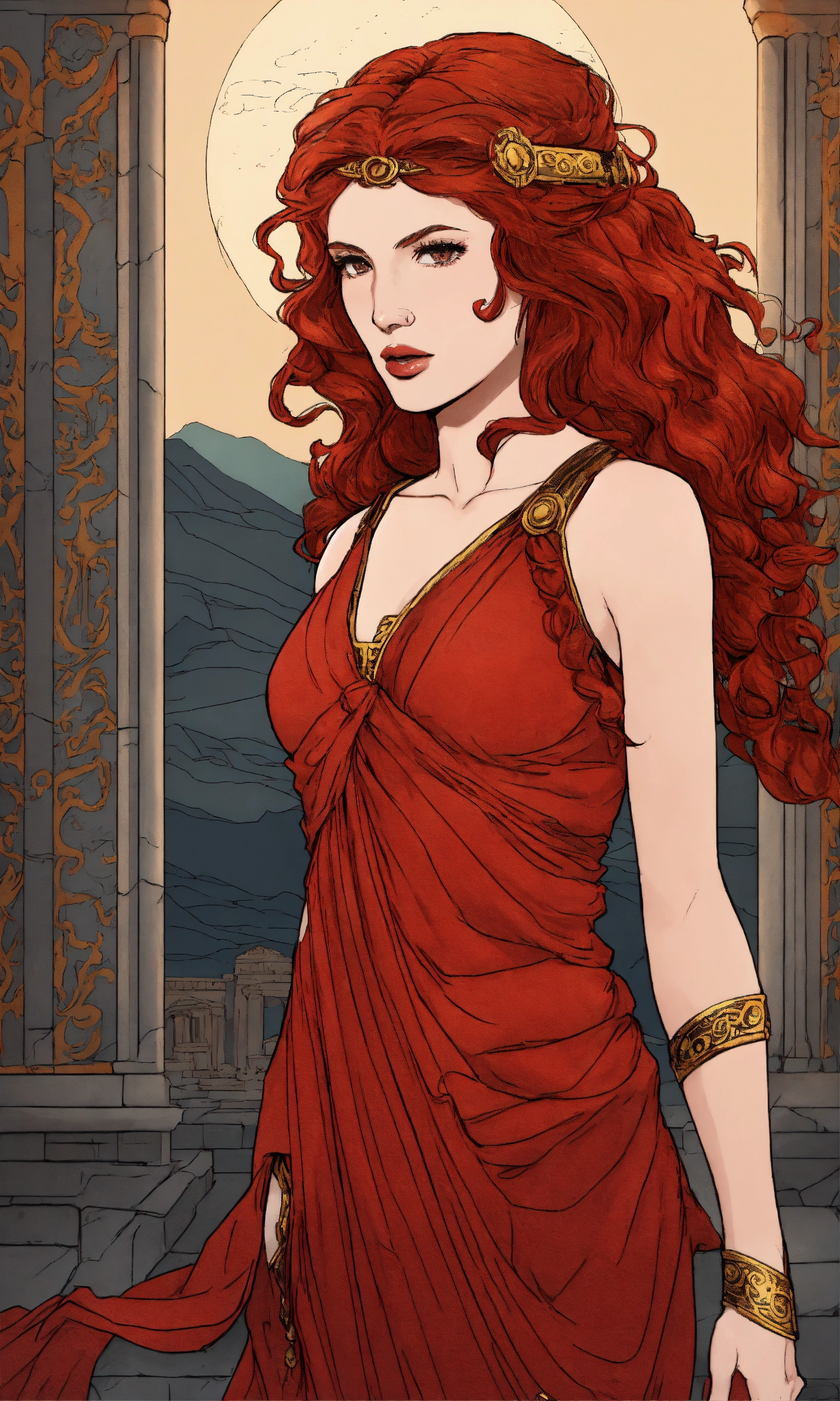 Lexica - Ancient greek red haired woman goth . comic