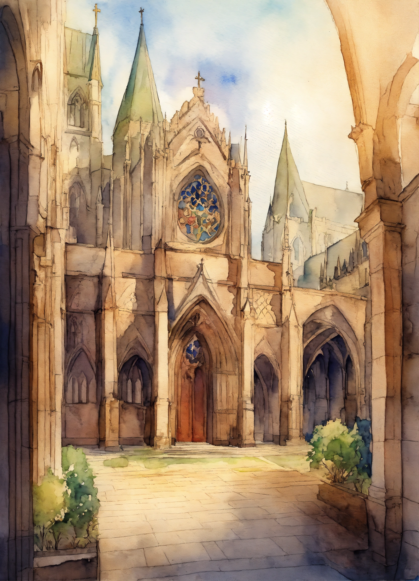 Lexica - Watercolor, rpg map, cathedral